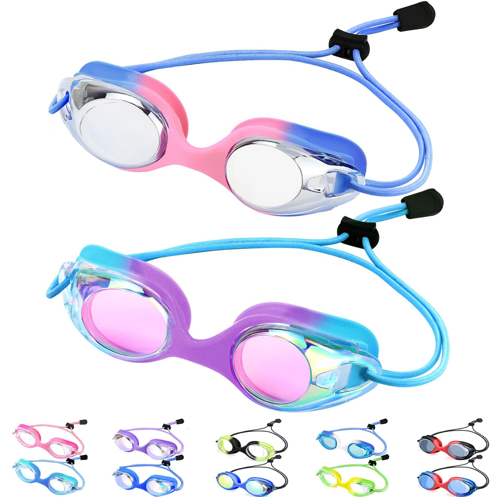Vvinca Kids Swim Goggles with Bungee Strap No Leaking Anti Fog Toddler ...