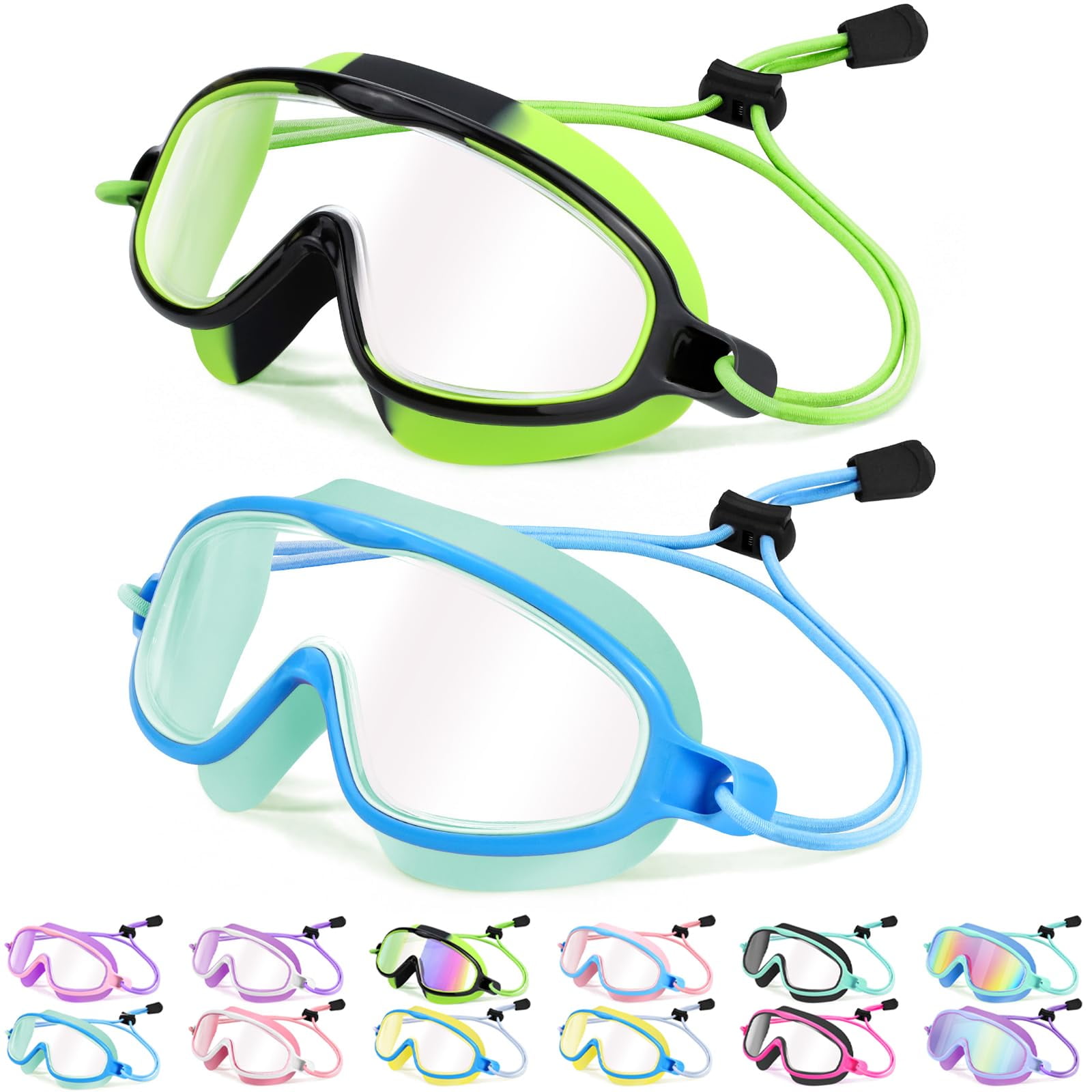Vvinca Kids-Swim-Goggles with Bungee Strap Wide View Anti Fog UV ...