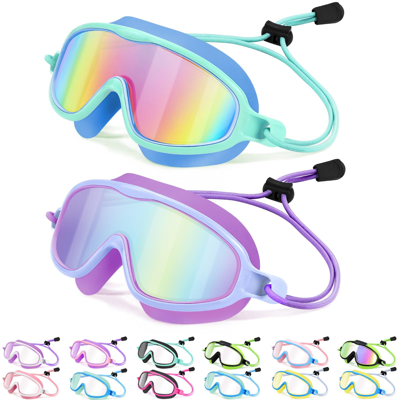 Vvinca Kids-Swim-Goggles with Bungee Strap Wide View Anti Fog UV ...