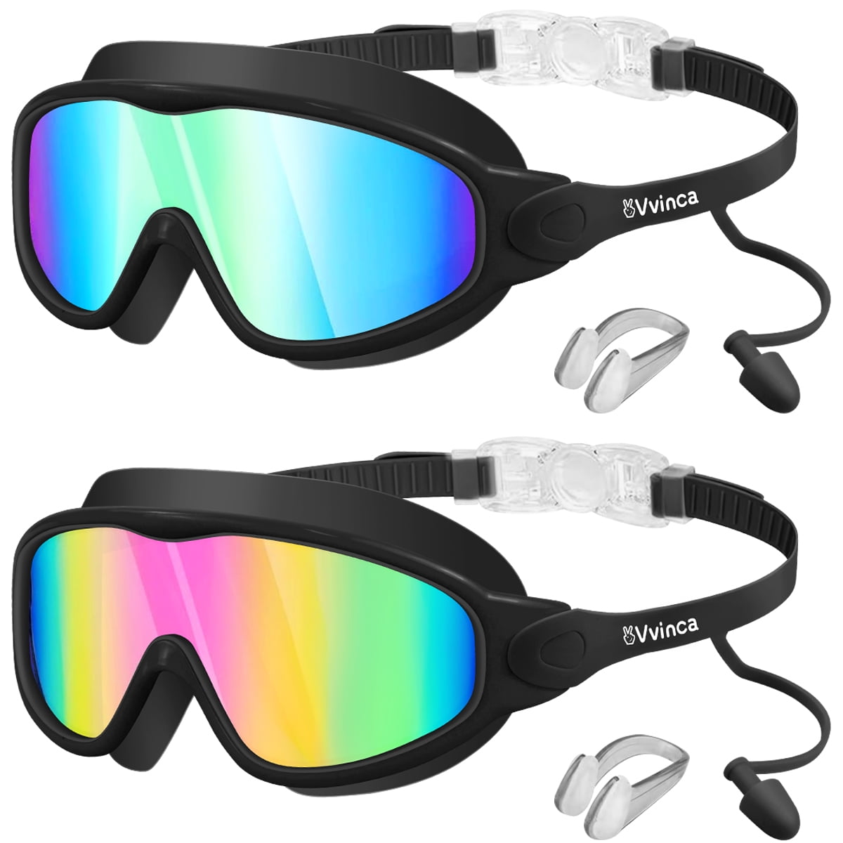 Vvinca Swim Goggles, Kids Goggles with Earplugs& Nose Clip Wide View ...