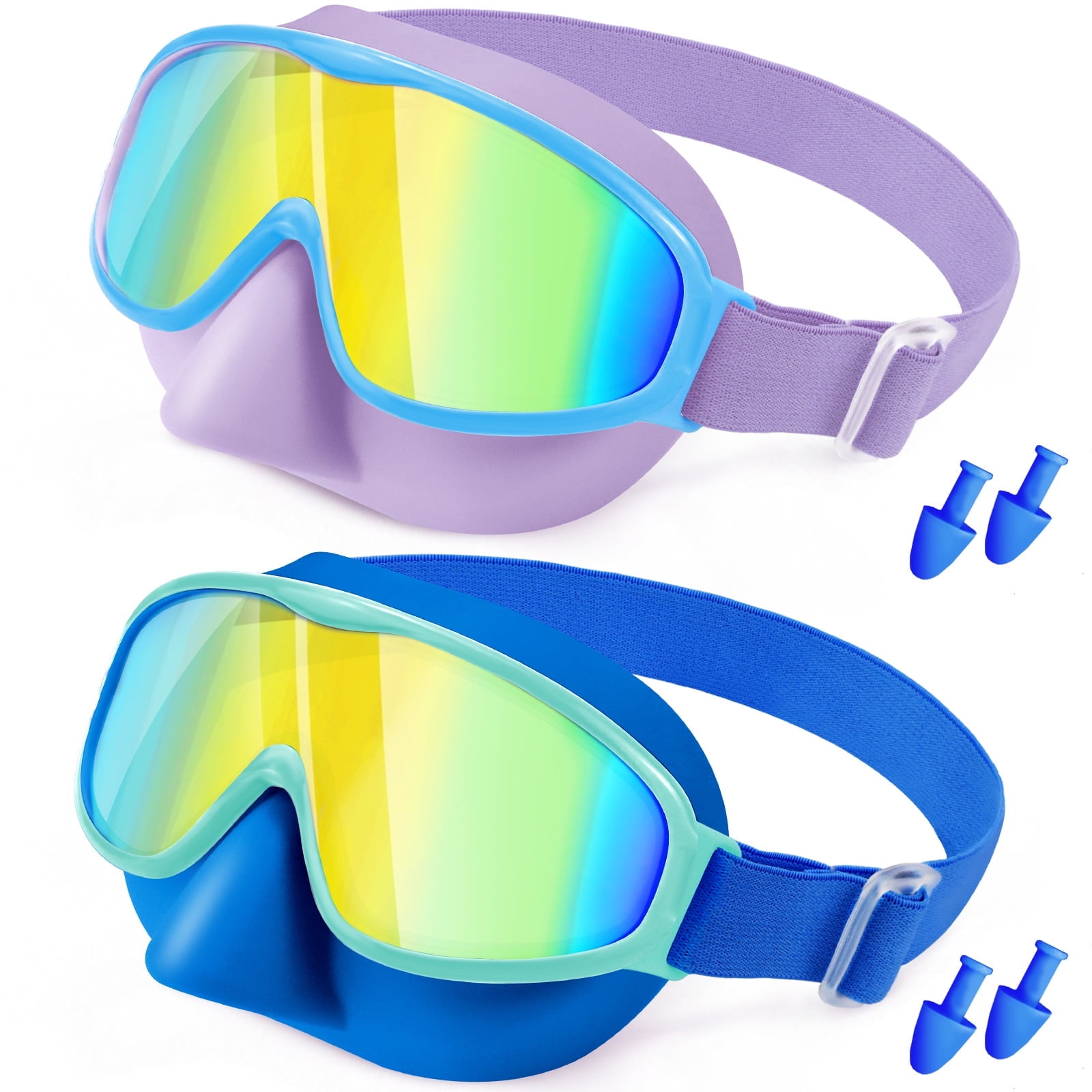 Vvinca Swim Goggles with Nose Cover, Fabric Strap Toddler Kids Swimming ...