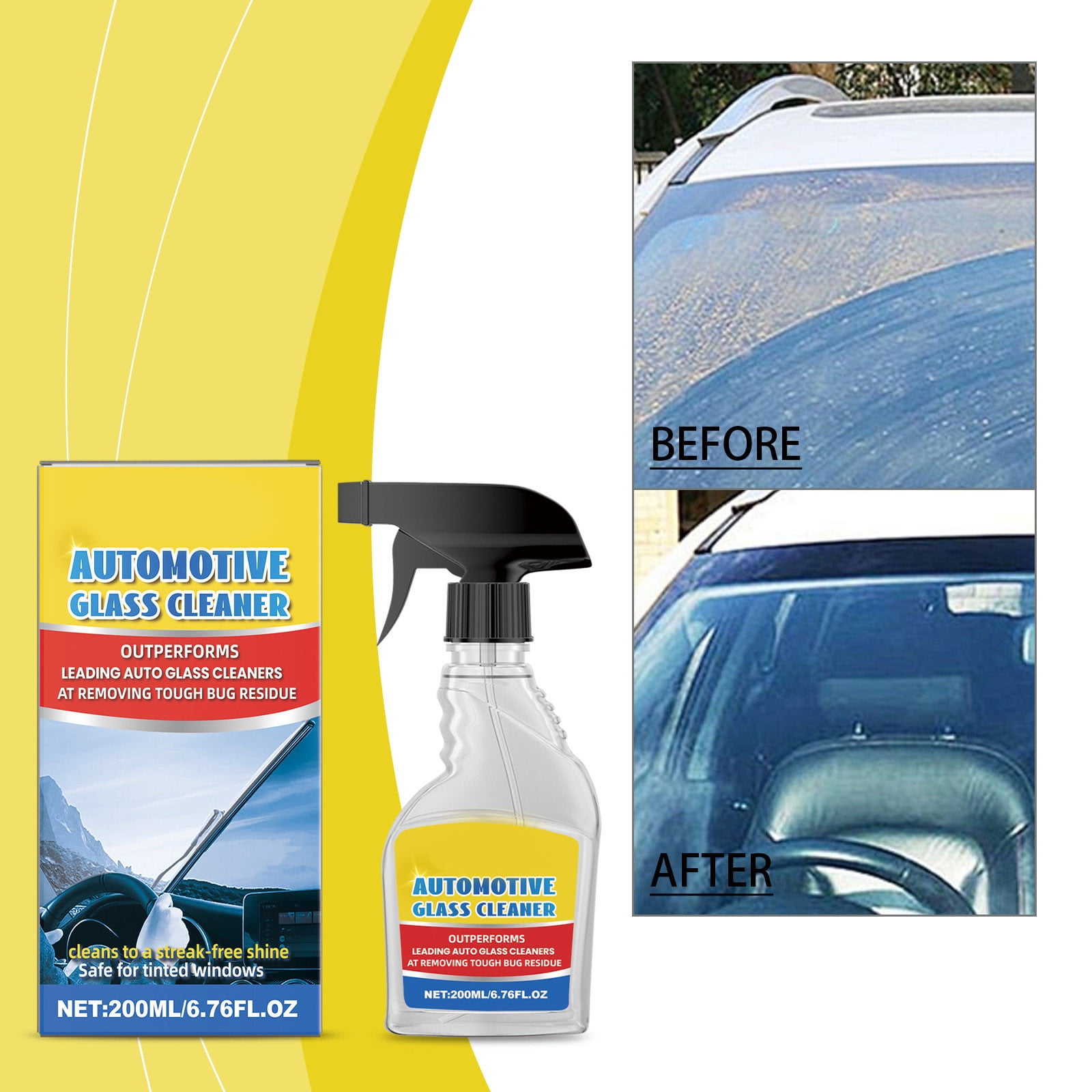 Vxdvou Car Glass Cleaner 200ML, Streak-Free Window Cleaner for Clear ...