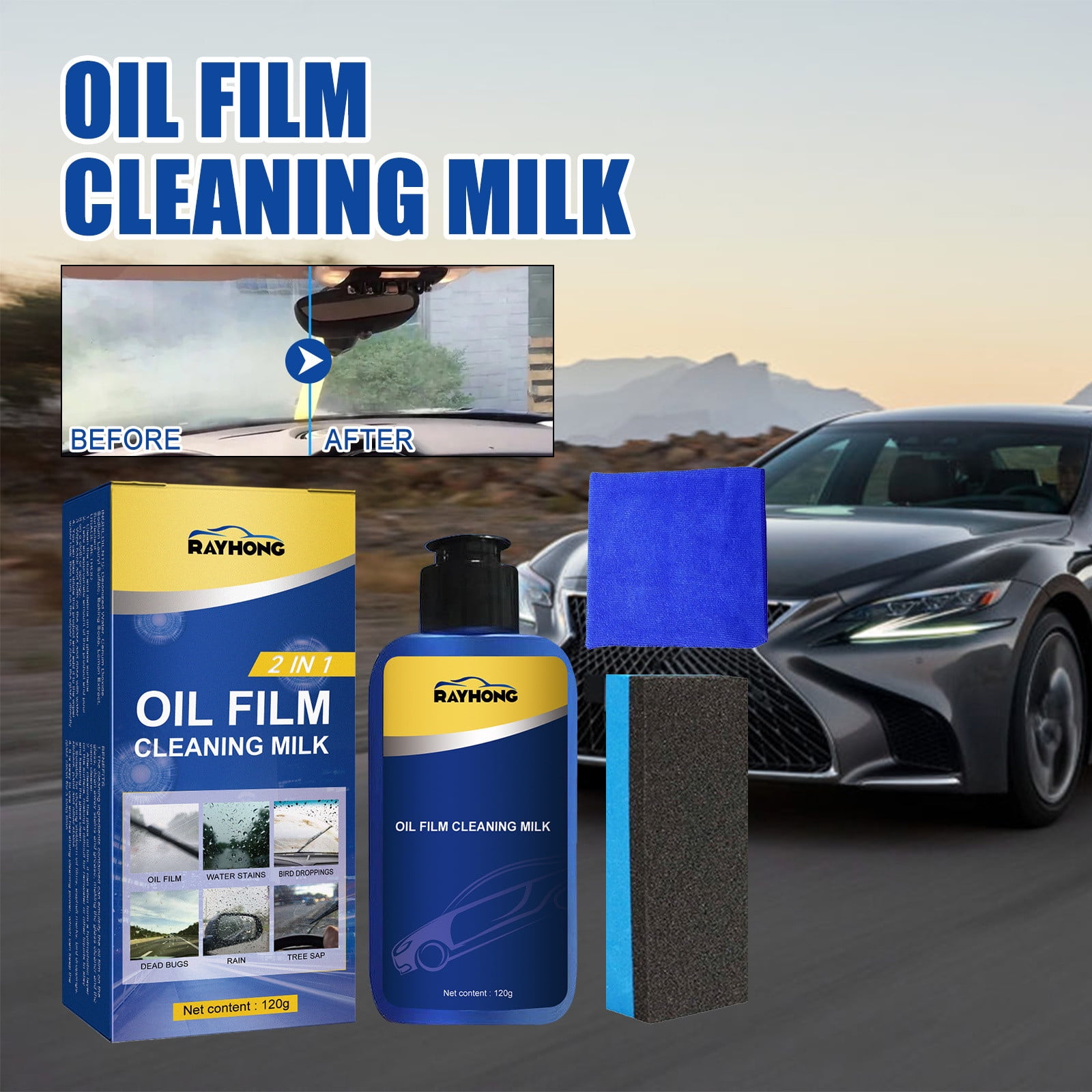 Vxdvou Car Windshield Oil Film Cleaner, Stubborn Stain Remover for Car ...