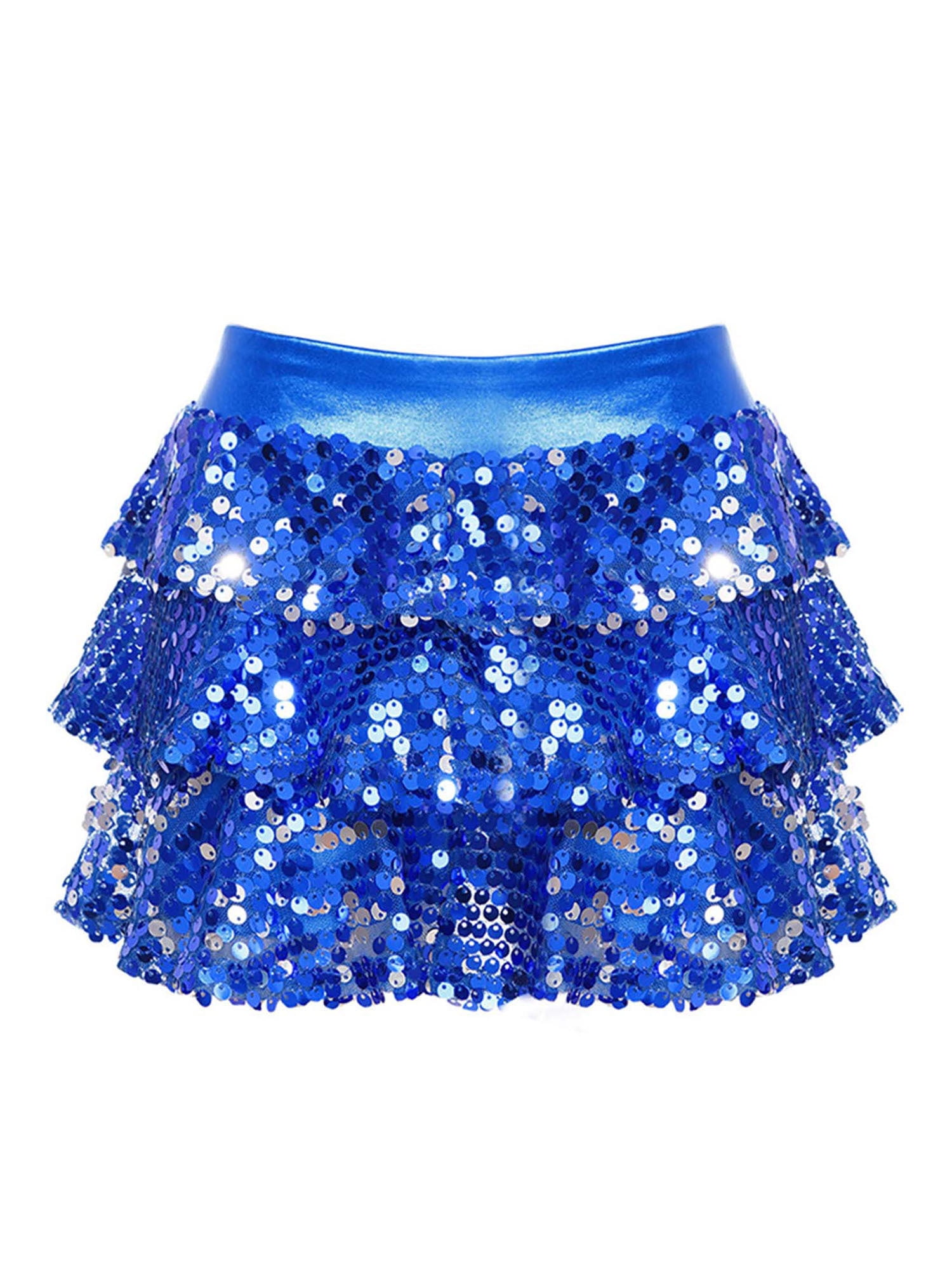 Vxuxlje Girls Shiny Sequins Tiered Ruffle Dance Skirts Ballet Tutu ...