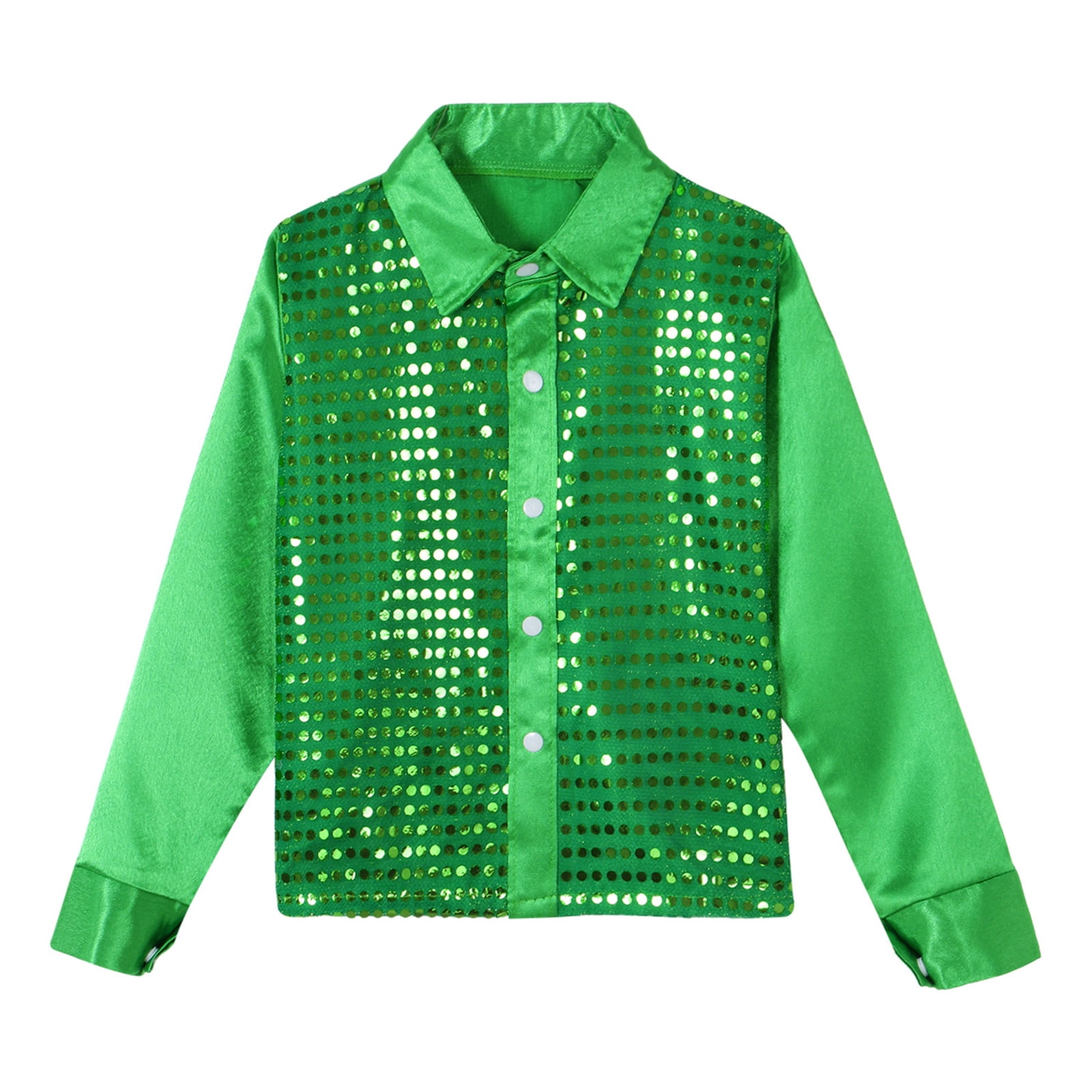 Vxuxlje Kids Boys Glittery Sequined Long Sleeve Spread Collar Shirt ...