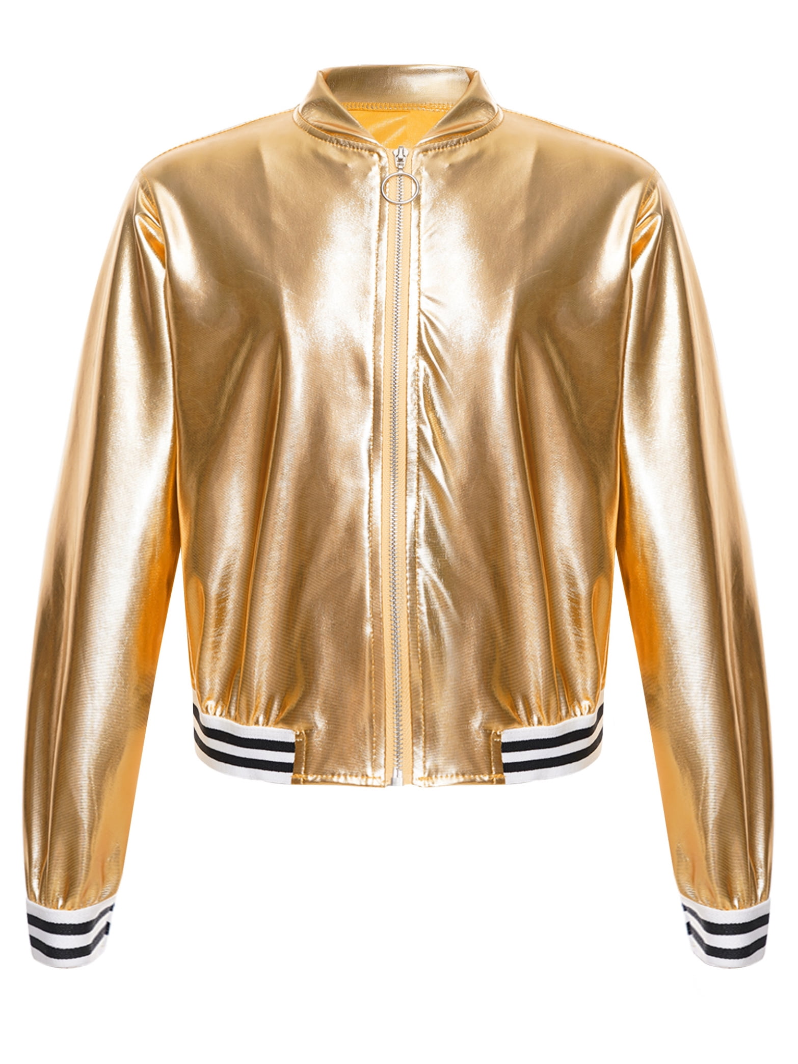 Vxuxlje Kids Girls Shiny Metallic Baseball Jacket Long Sleeve Sparkle ...