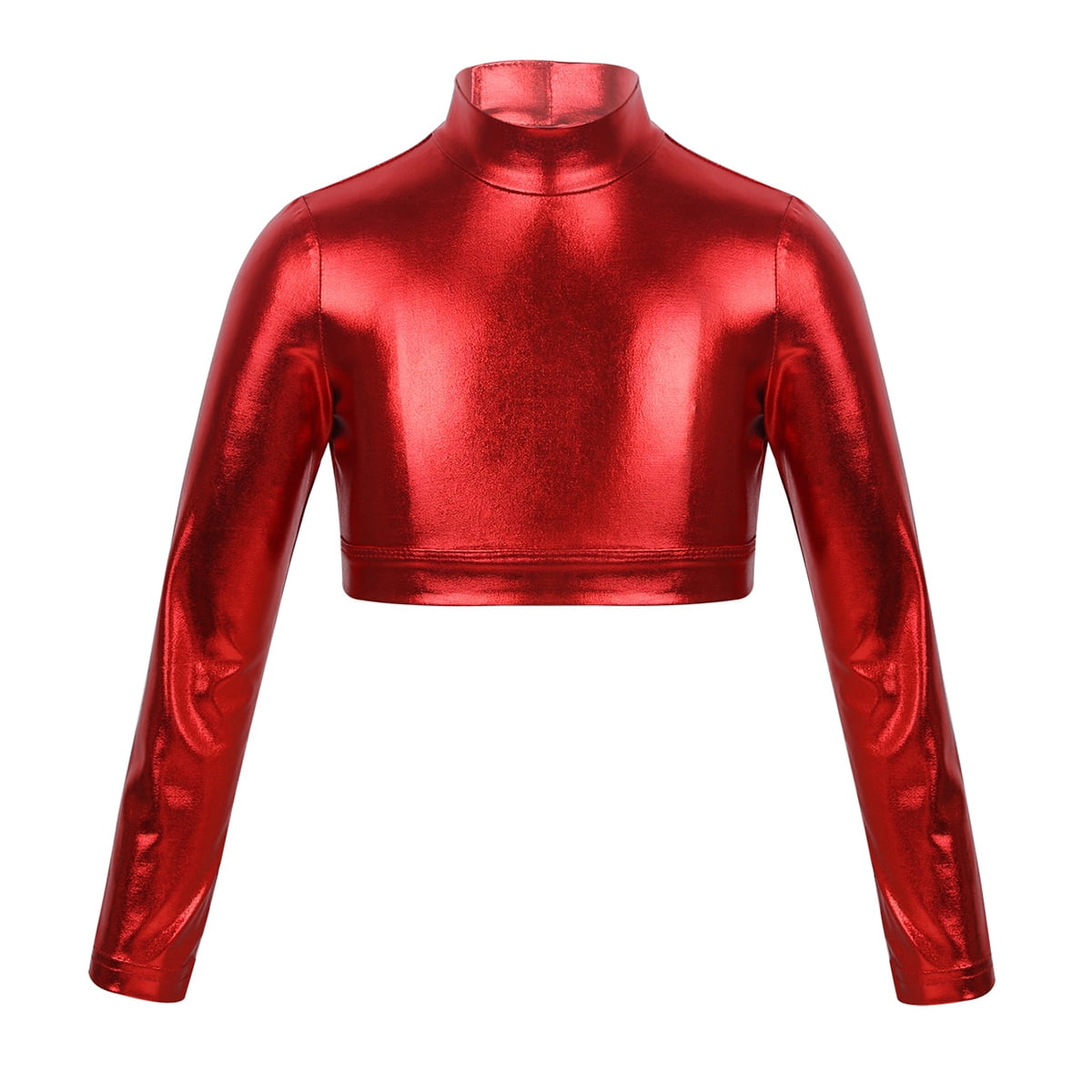 Vxuxlje Kids Girls Shiny Metallic Crop Tops Jazz Hip-Hop Dance Top ...