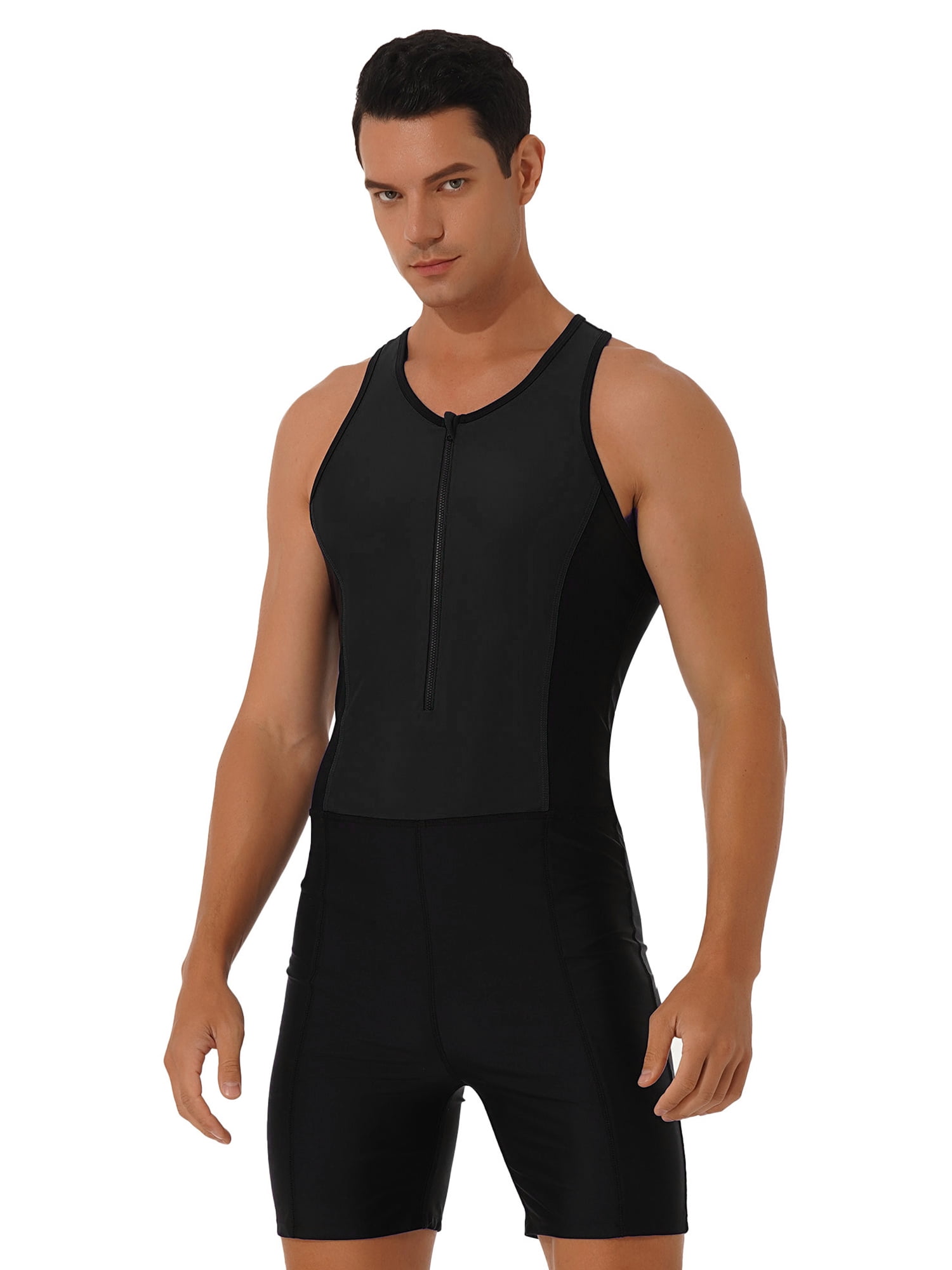 Vxuxlje Mens Tank Top Swim Bodysuit Wrestling Singlet Zipper Leotard