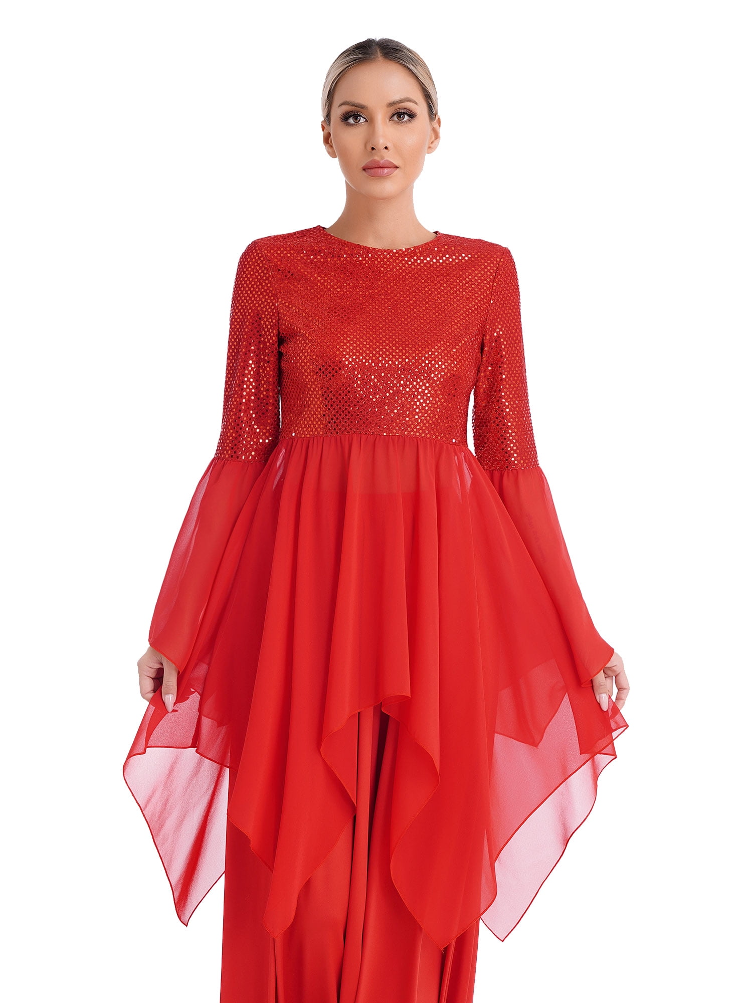 Vxuxlje Women Praise Dance Dress Shiny Sequins Liturgical Worship Dance ...
