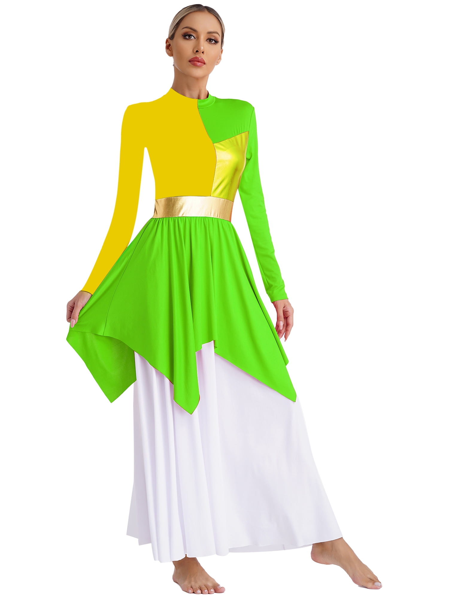 Vxuxlje Womens Fake Two-Piece Praise Dance Dresses Liturgical Dancewear ...