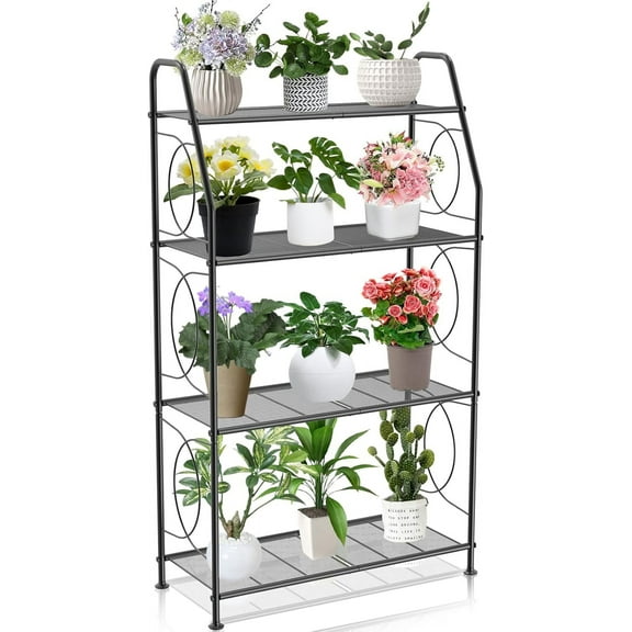 4 Tier Plant Stand with Wheels, Plant Shelf for Indoor Outdoor, Heavy ...