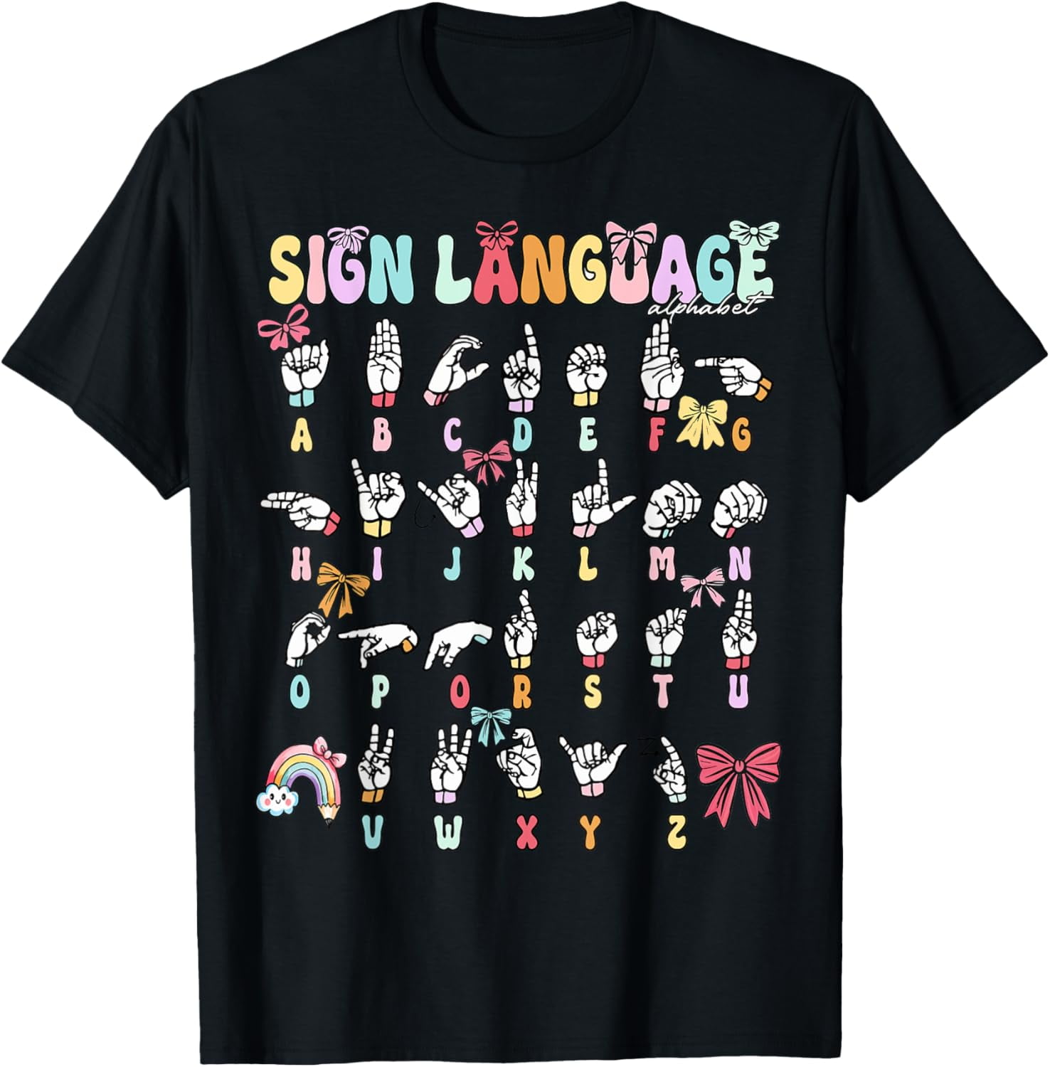 Vyna Asl Abc Sign Language Chart Teacher Hand Letter Alphabet Bow T ...