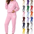 Vynhevius Women's Solid 2‑Piece Loungewear Set Heart Print Hooded Long ...