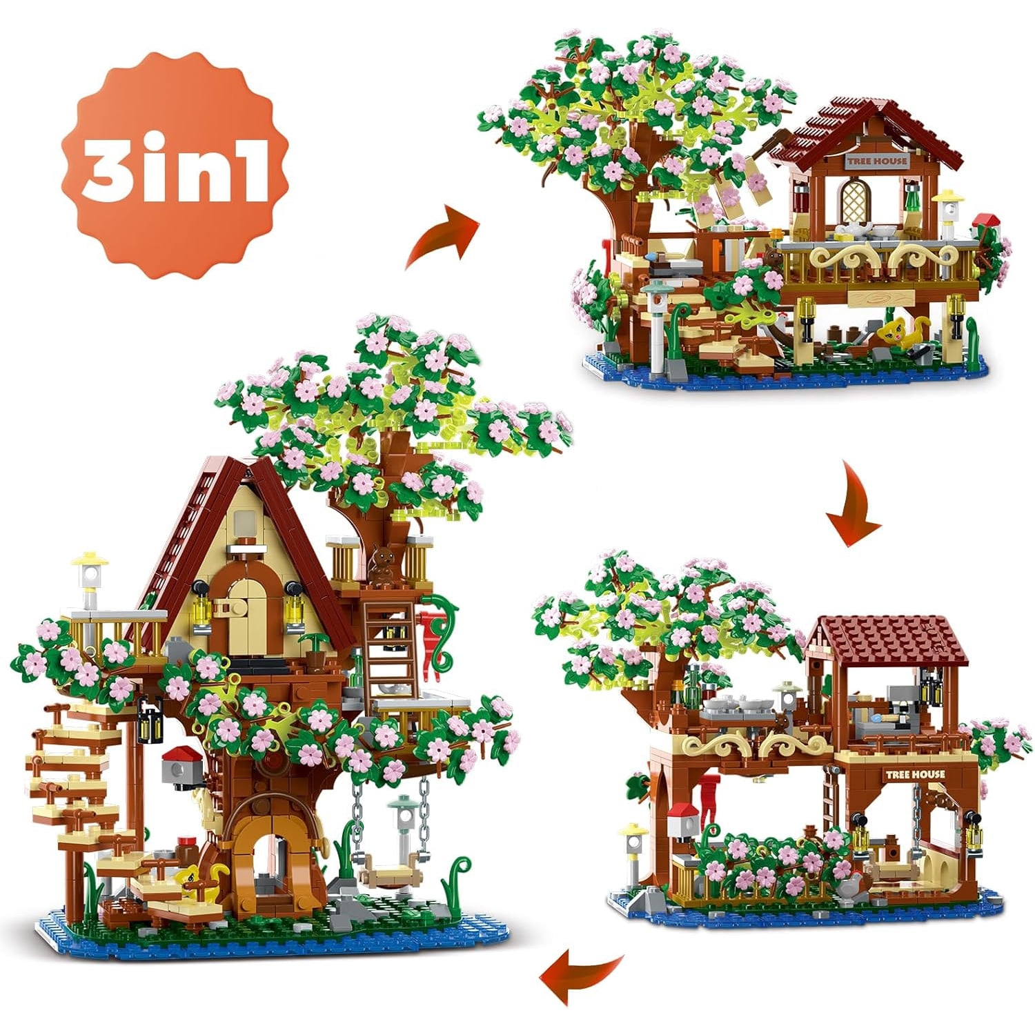 Vyytoz 959Pcs 3-in-1 Cherry Blossom Tree House Building Set with Light ...