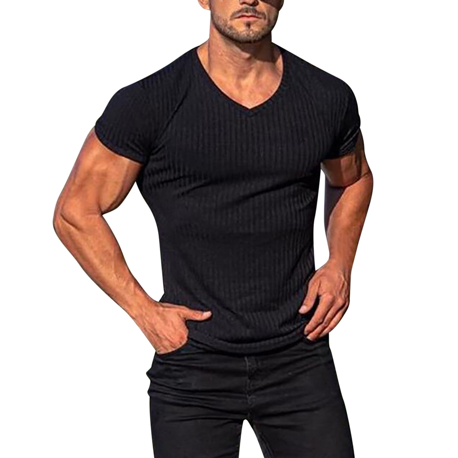 Vzbo Mens Muscle T Shirts Stretch Short Sleeve V Neck Slim Fit ...