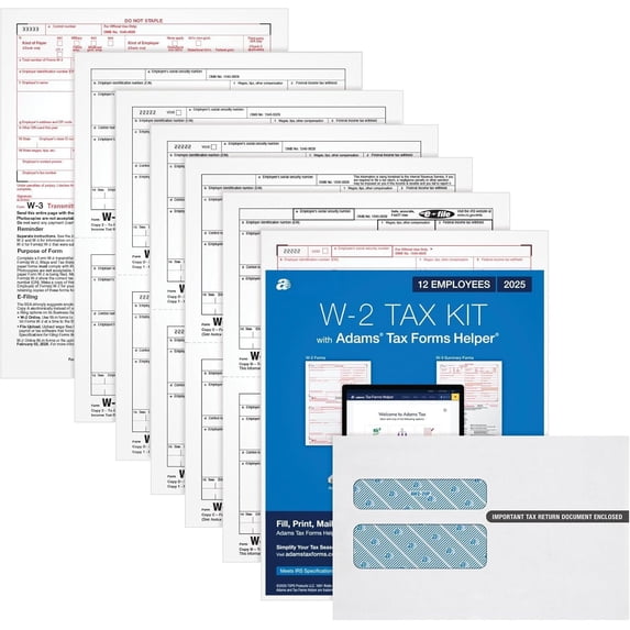 W-2 Forms 2025, 6-Part Kit for 12 Recipients, Includes 12 Envelopes, 3 ...