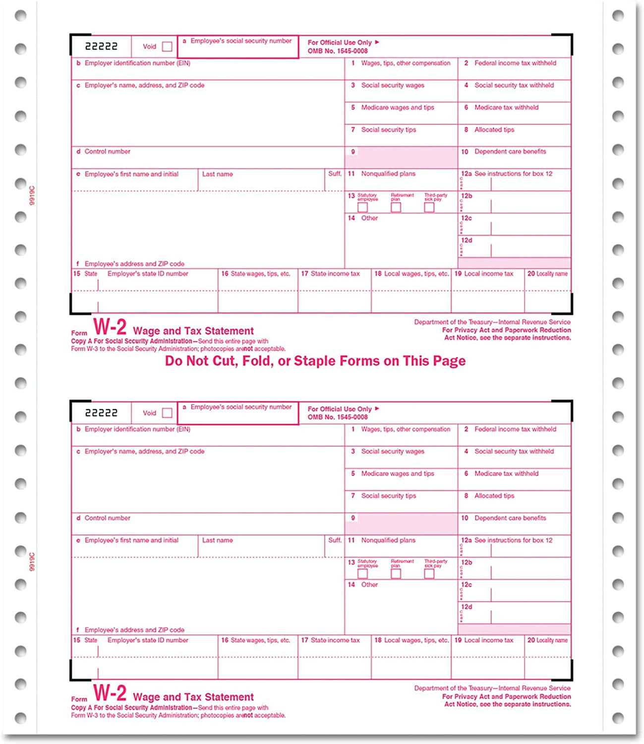 W-2 Tax Forms, 6-Part Carbonless, 5 1/2 x 8 1/2, 24 W-2s & 1 W-3 ...