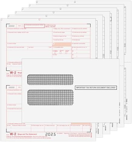 W-2 Tax Forms for 2025 | 6-Part Laser Forms Kit with Envelopes and W-3 Transmittal | Quantity ...