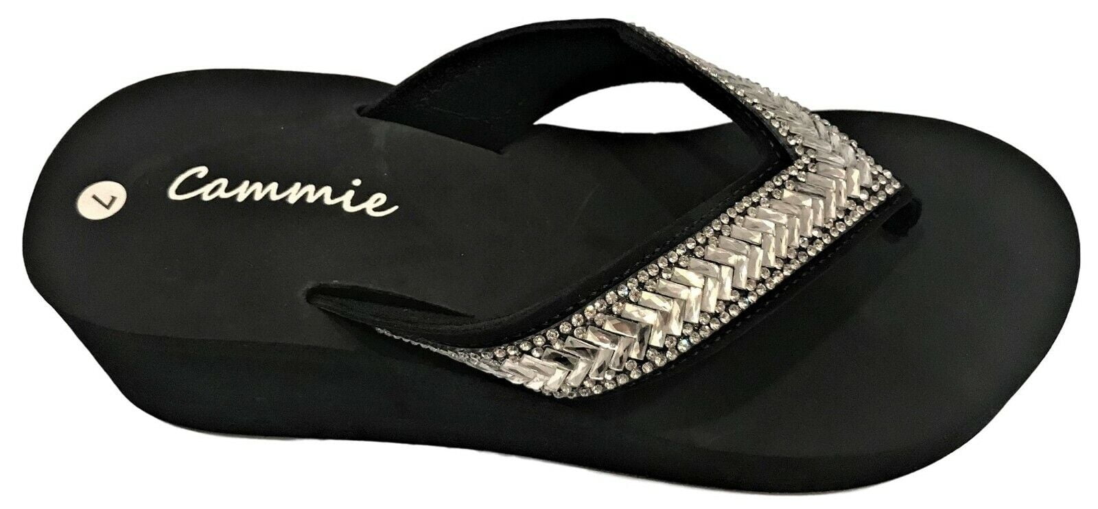 W-327 Cammie Women Platform Wedge Rhinestone Bling Slides Flip Flop ...