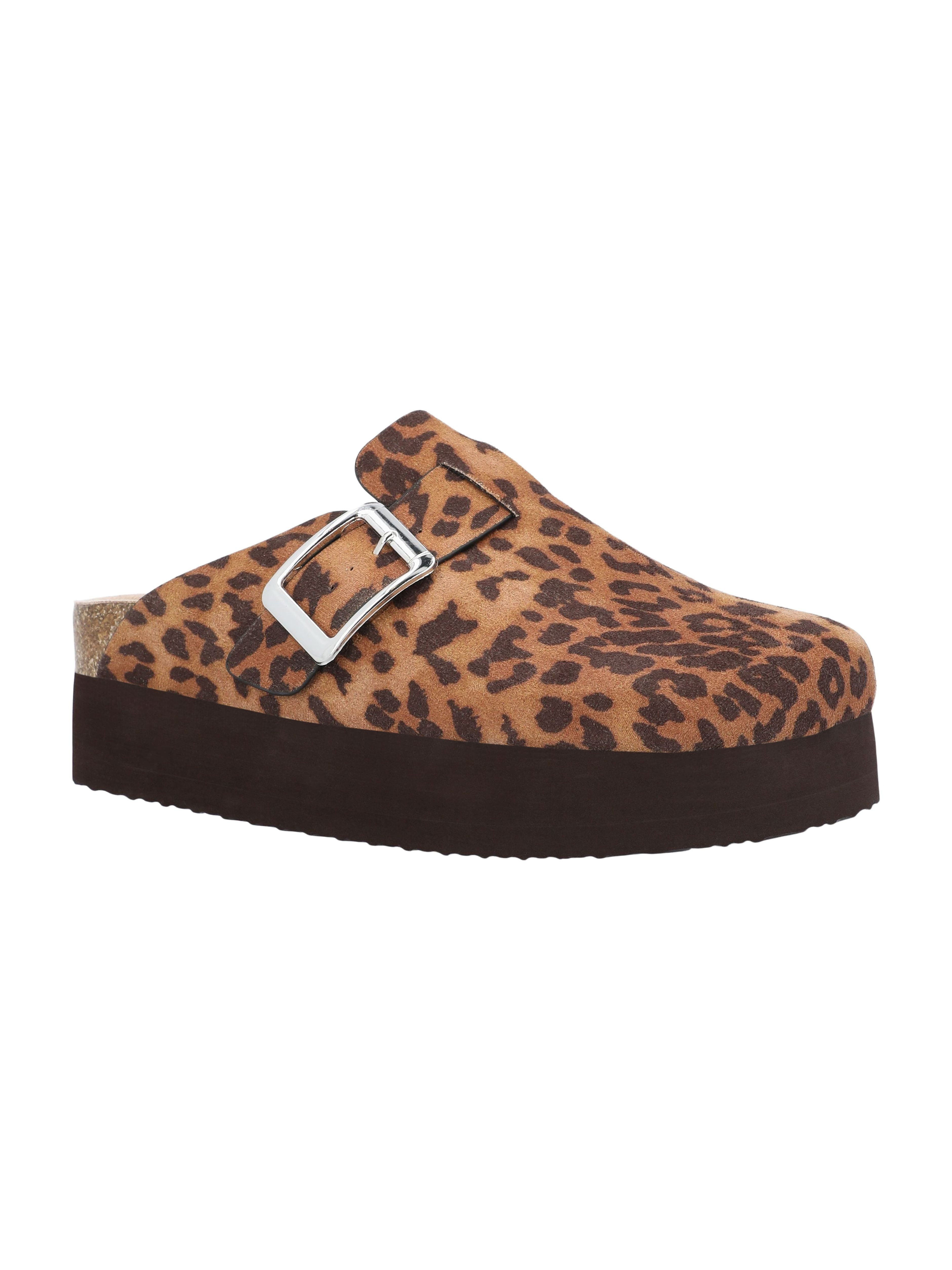 Madden NYC Women's Faux Suede Leopard Print Platform Buckle Clogs ...