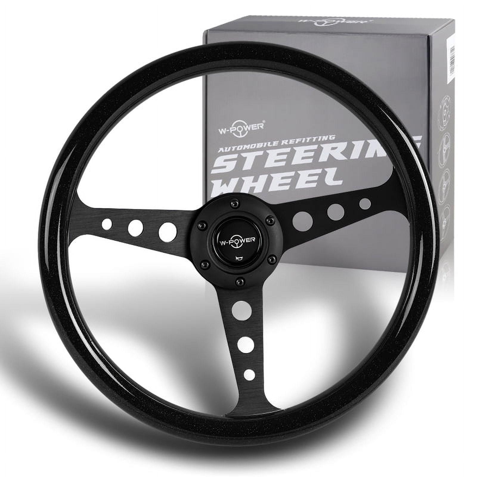 W-Power 14" Black Galaxy Colored Wood 6-Hole 3-Spoke Black Center ...