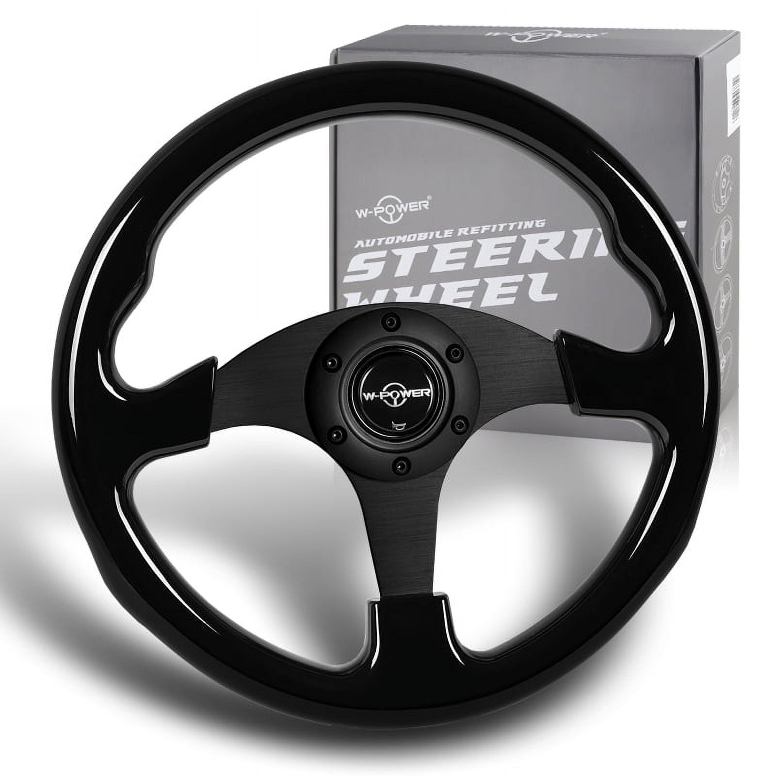 W-Power 330MM Black Wood Grain 6-Holes Matt Black Spoke 13-Inch ...