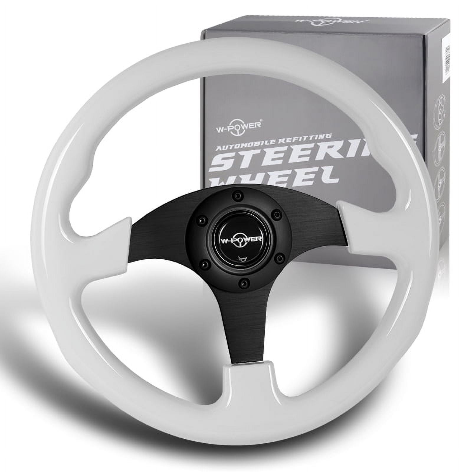 W-Power 330MM White Wood Grain 6-Holes Matt Black Spoke 13-Inch ...