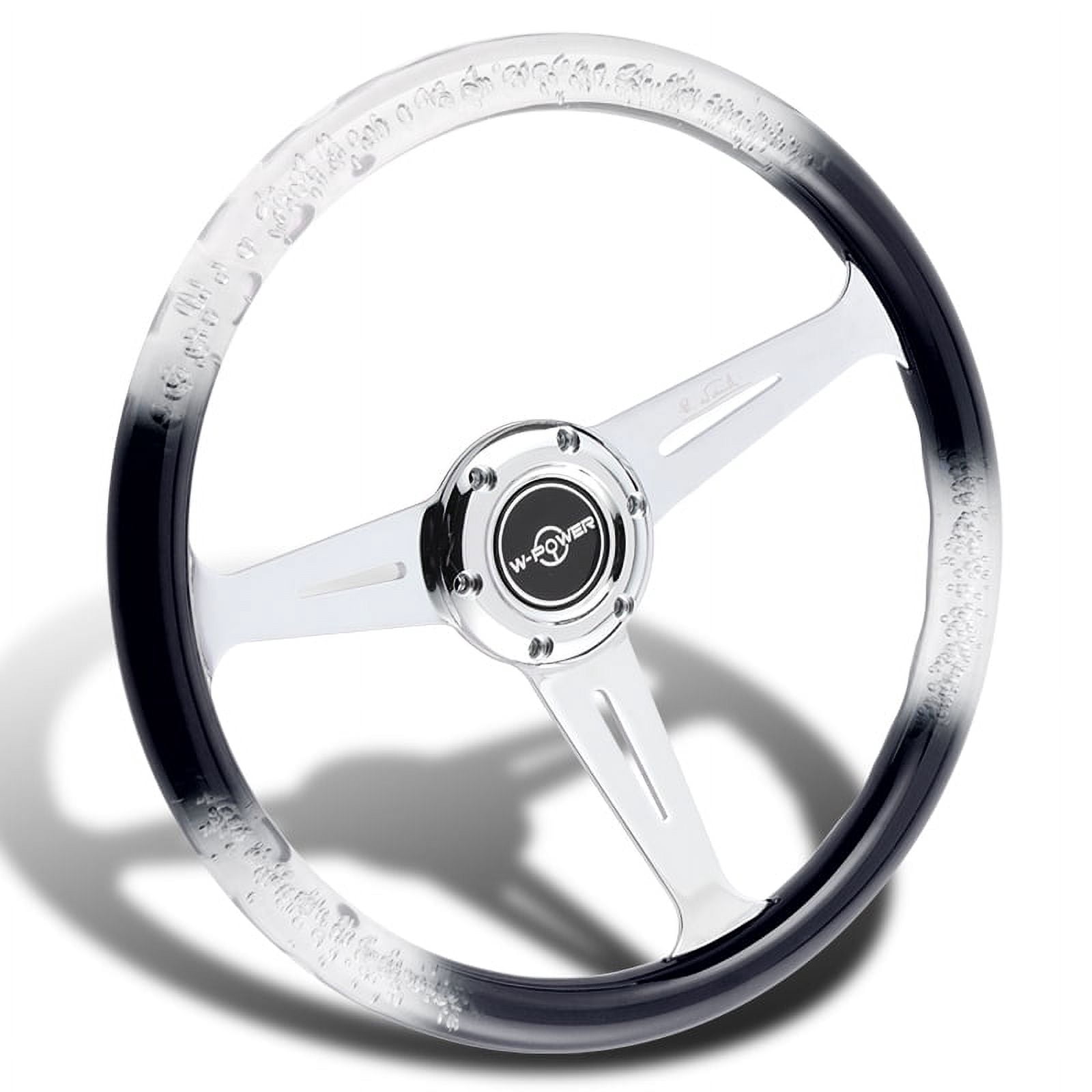 W-Power 350MM Black/Clear Diamond Crystal Bubble 3-Spoke Racing ...
