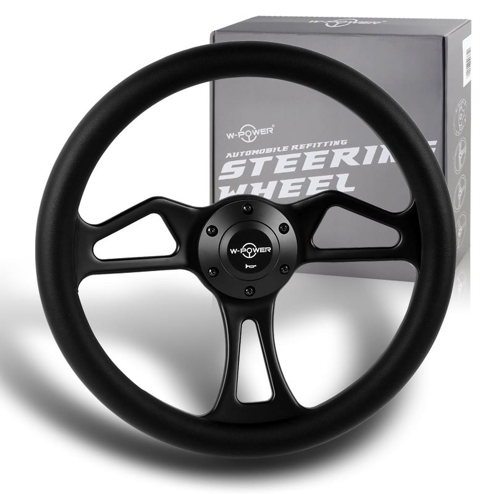 W-Power 350MM Black Vinyl Wrap Leather 6-Hole Black Spoke 14" Steering ...