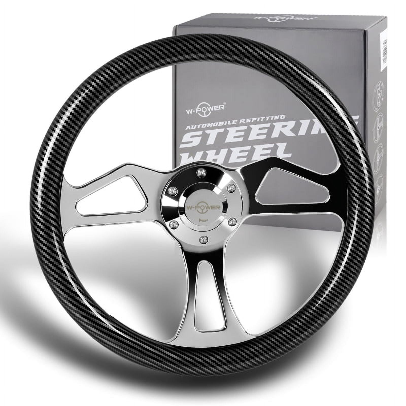 W-Power 350MM Carbon Fiber Painted Grain 6-Hole Chrome Spoke 14 ...