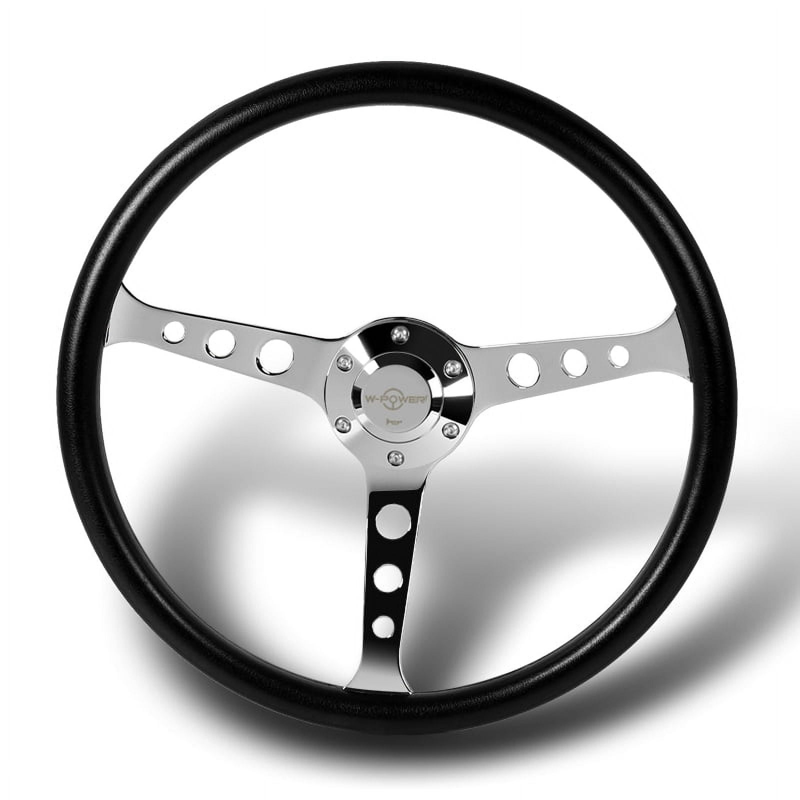 W-Power 380MM Black Vinyl Wrap 6-Holes Chrome 3-Spoke 15-Inch Steering ...