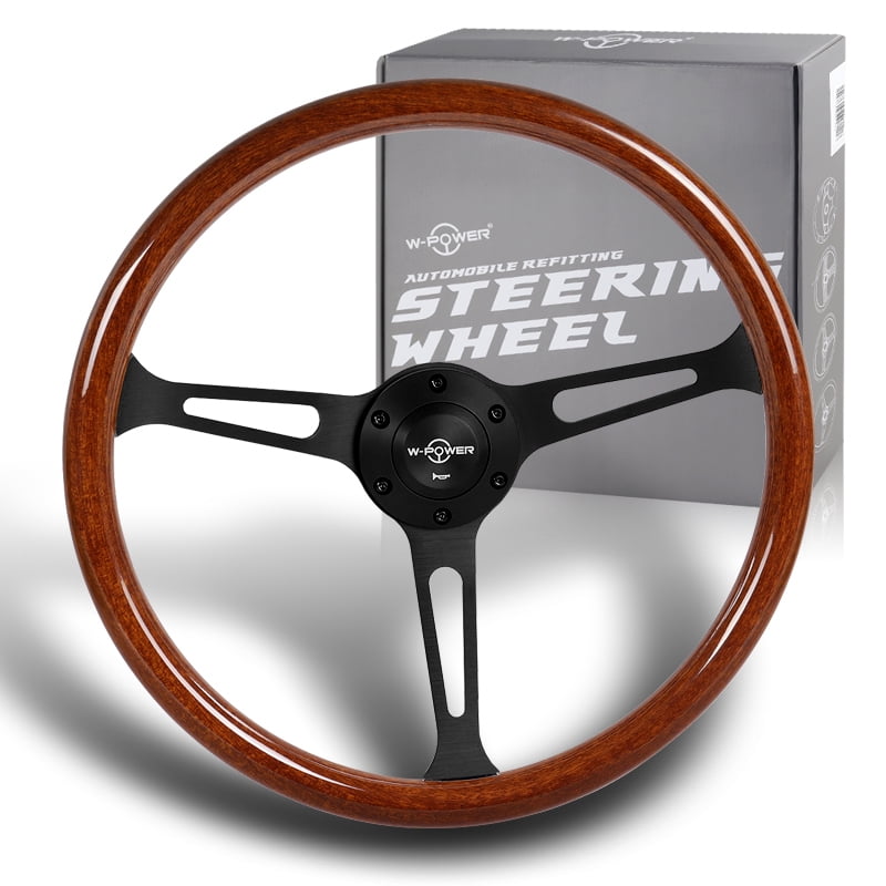 W-Power 380MM Brown Wood Grain 6-Holes Matt Black Spoke 15-Inch ...