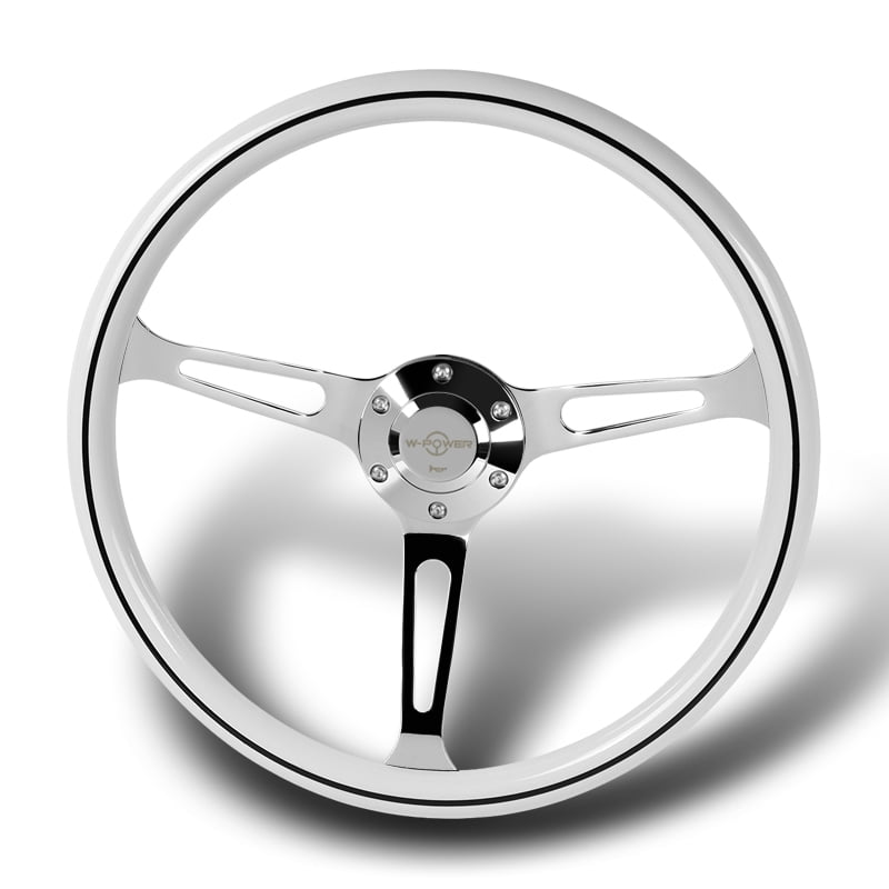 W-Power 380MM White Wood With Black Line Chrome Spoke 15-Inch Steering ...