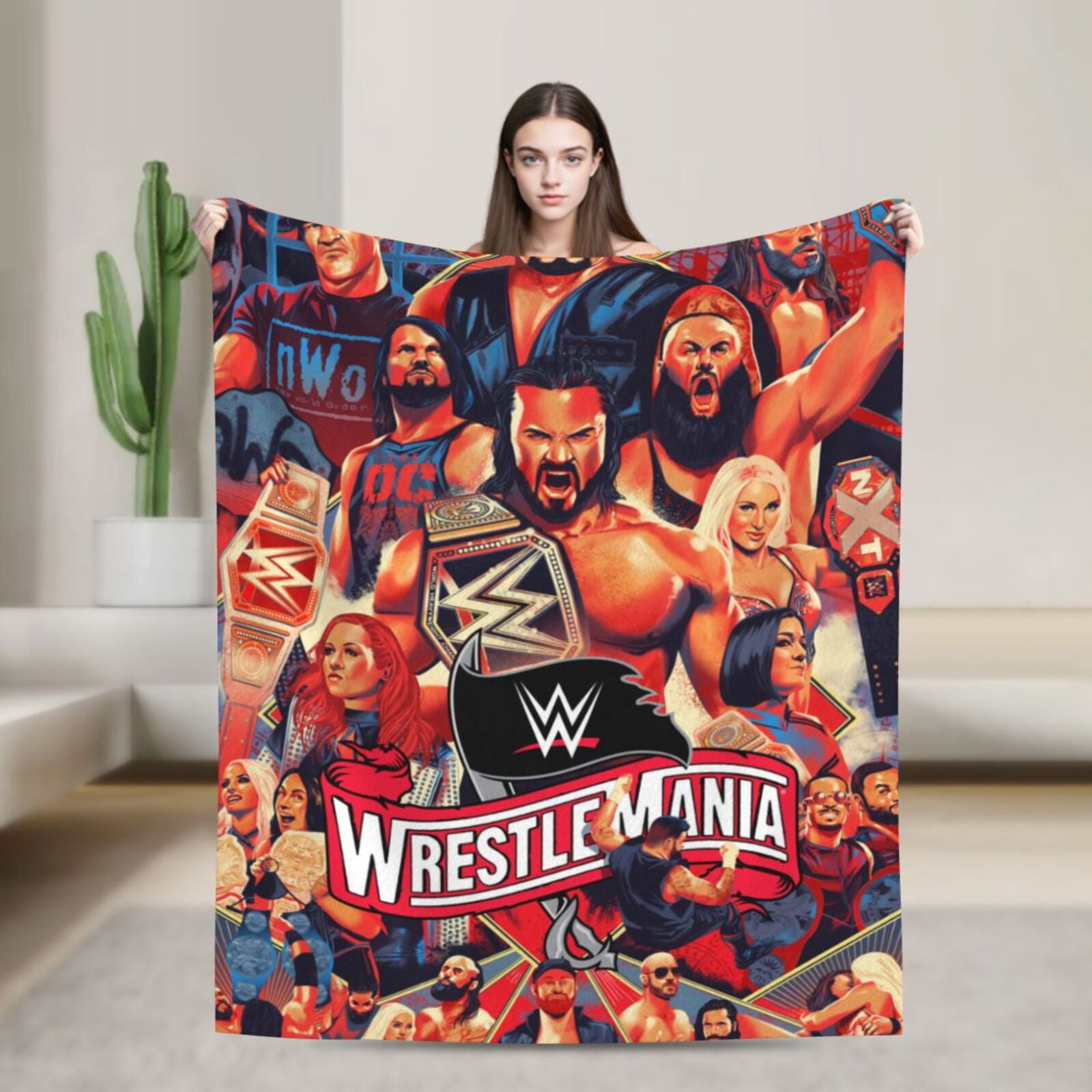 W-W-E Blanket, Super Soft Throw Blanket For Wrestling Fans, Cozy ...