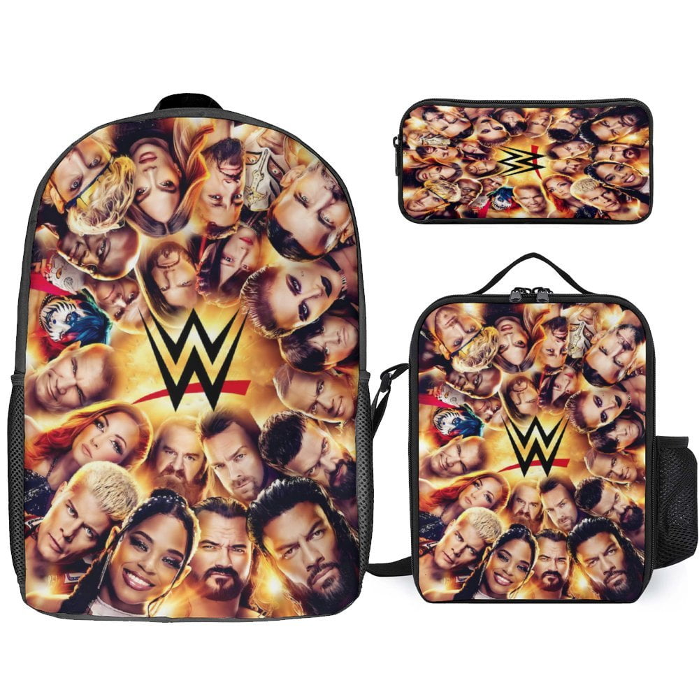 W-W-E three-piece backpack set for wrestling fans, unisex 17-inch ...