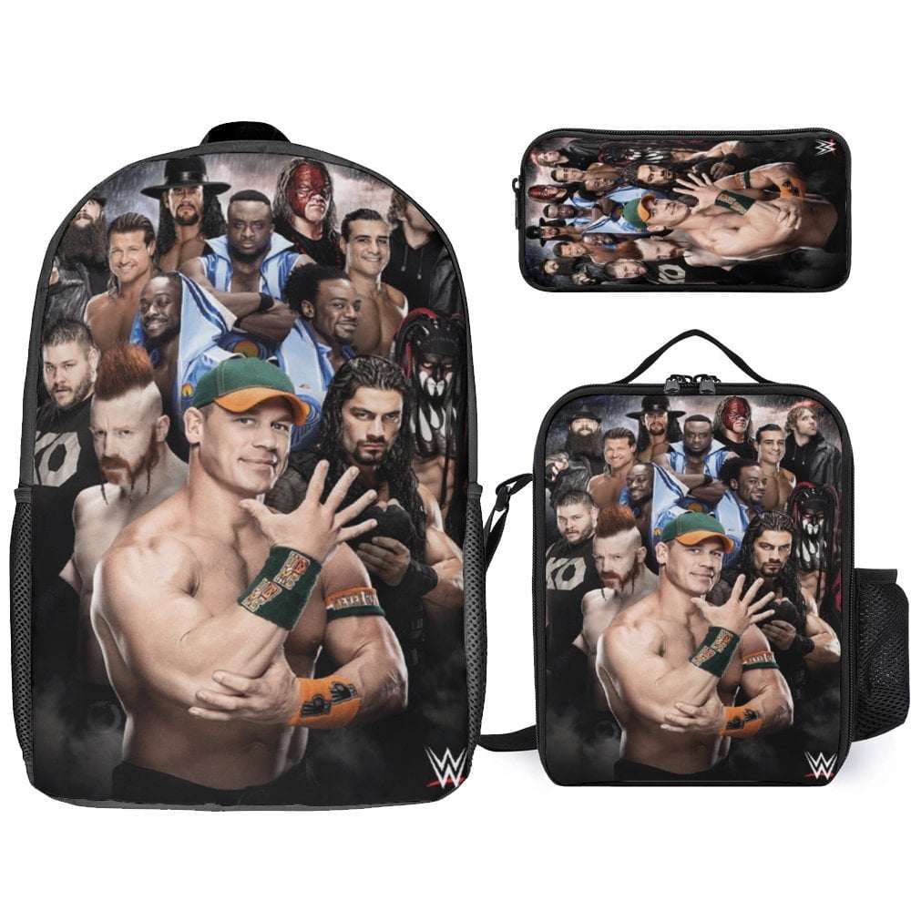 W-W-E three-piece backpack set for wrestling fans, unisex 17-inch ...