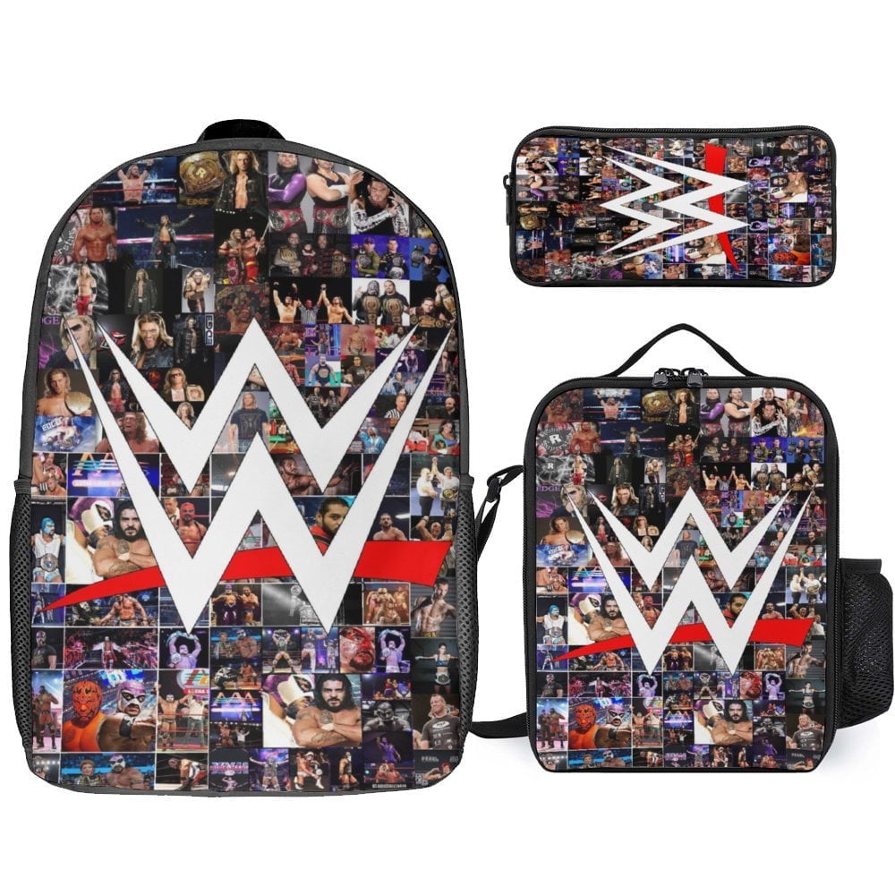 W-W-E three-piece backpack set for wrestling fans, unisex 17-inch ...