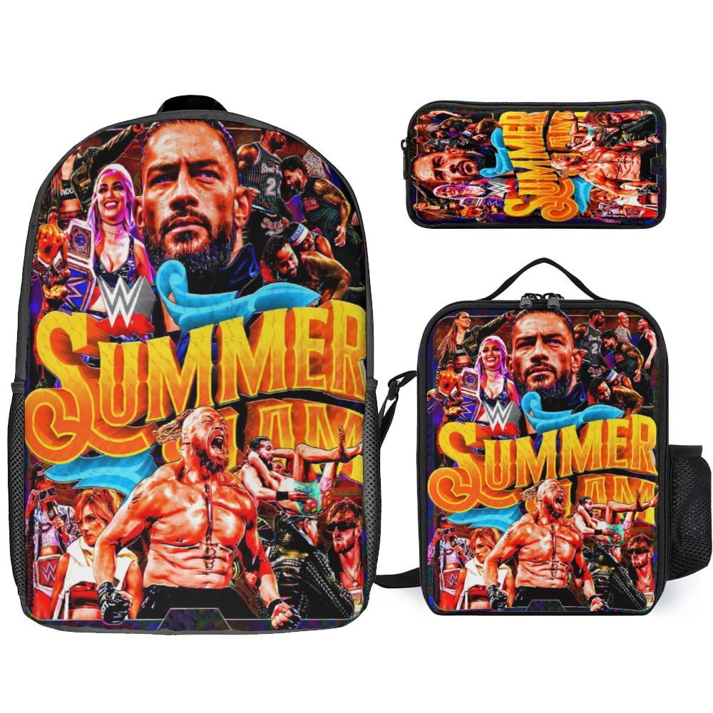 W-W-E three-piece backpack set for wrestling fans, unisex 17-inch ...