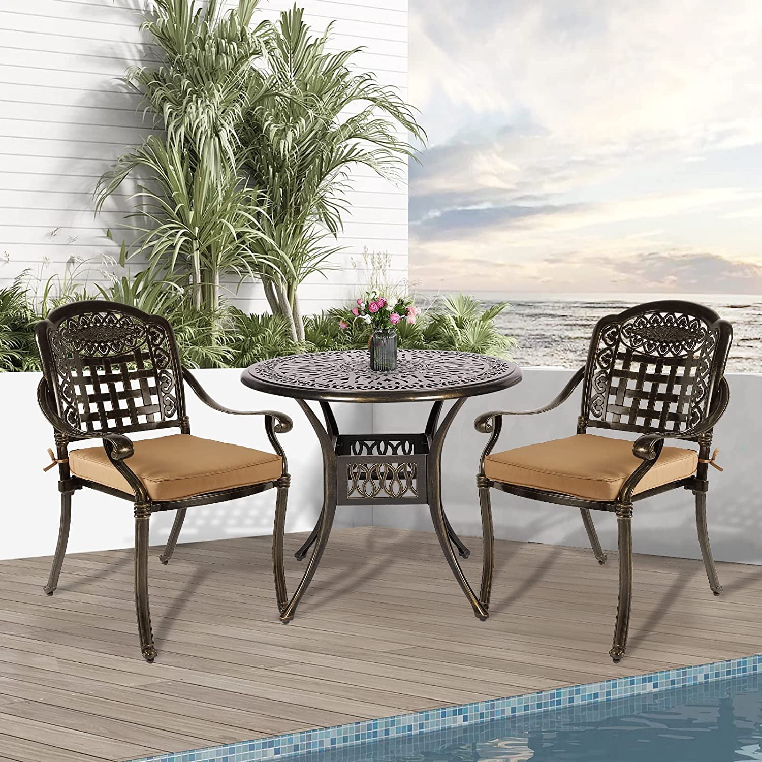 W WARMHOL 3-Piece Outdoor Patio Dining Set, All-Weather Cast Aluminum ...