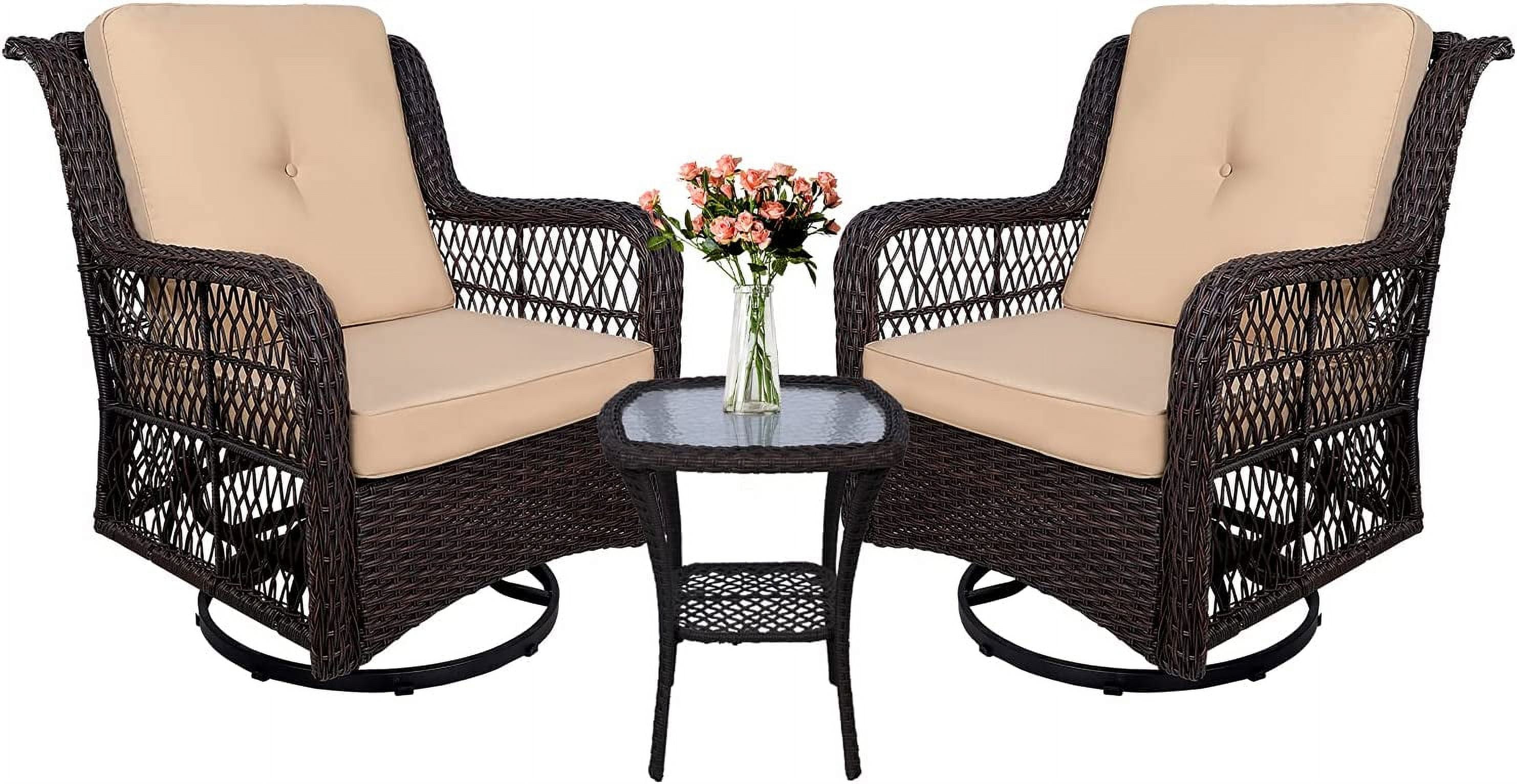 W WARMHOL 3-Piece Patio Rocking Chairs, Cushioned Outdoor Wicker Bistro ...