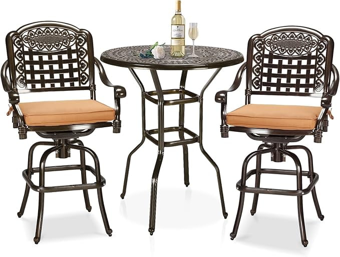 W WARMHOL 3-Piece Patio Swivel Bar Set, High Top Bar Table & Chairs ...