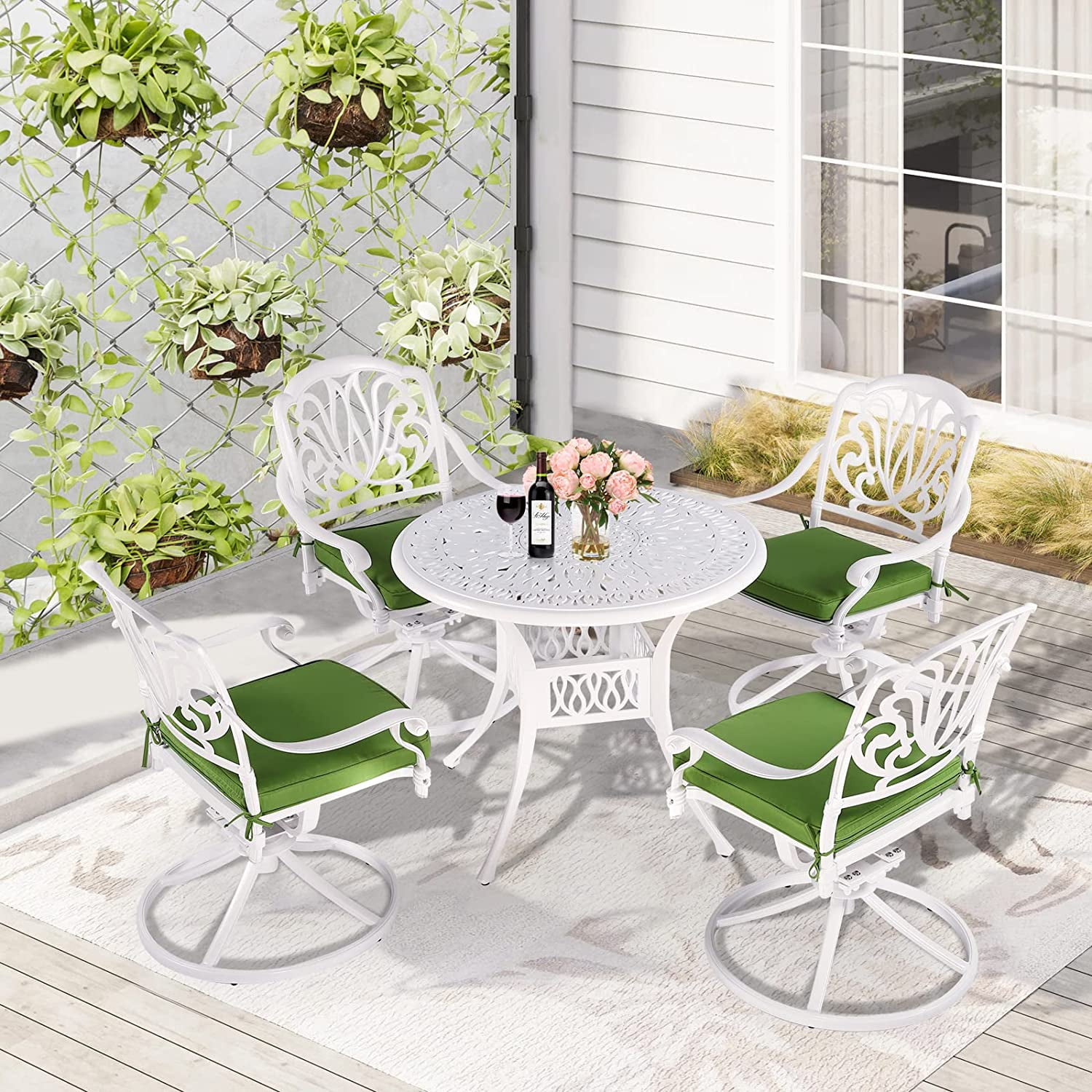 "W WARMHOL 5 Piece Outdoor Patio Set, Cushioned Swivel Chairs & 35.2 ...