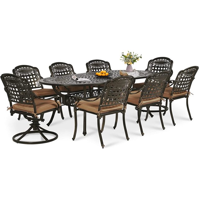 W WARMHOL 9-Piece Patio Dining Set, Outdoor Patio Table and Chair Set ...