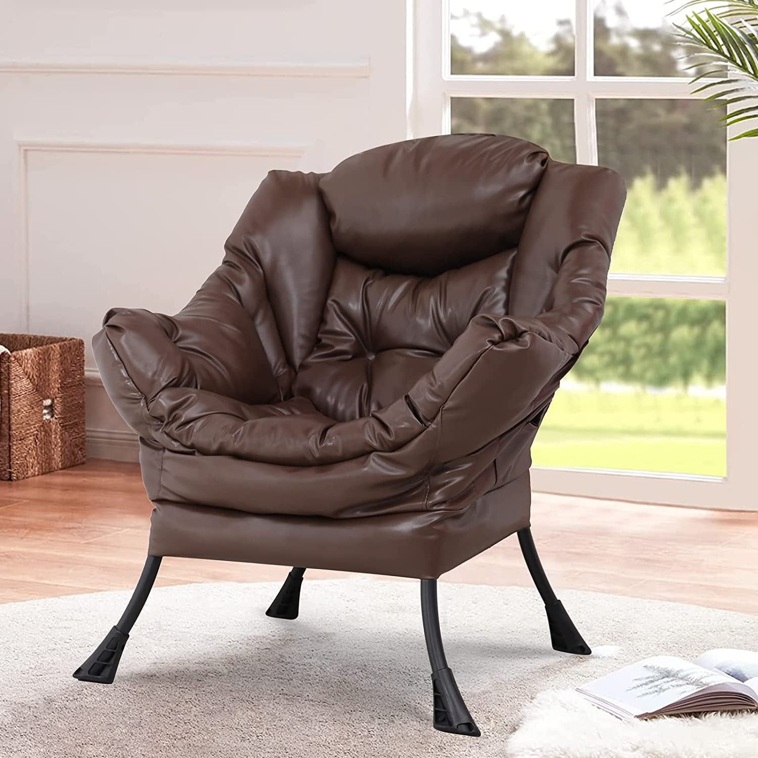 W WARMHOL Modern Faux Leather Ergonomic Lounge Chair with Side Pocket ...