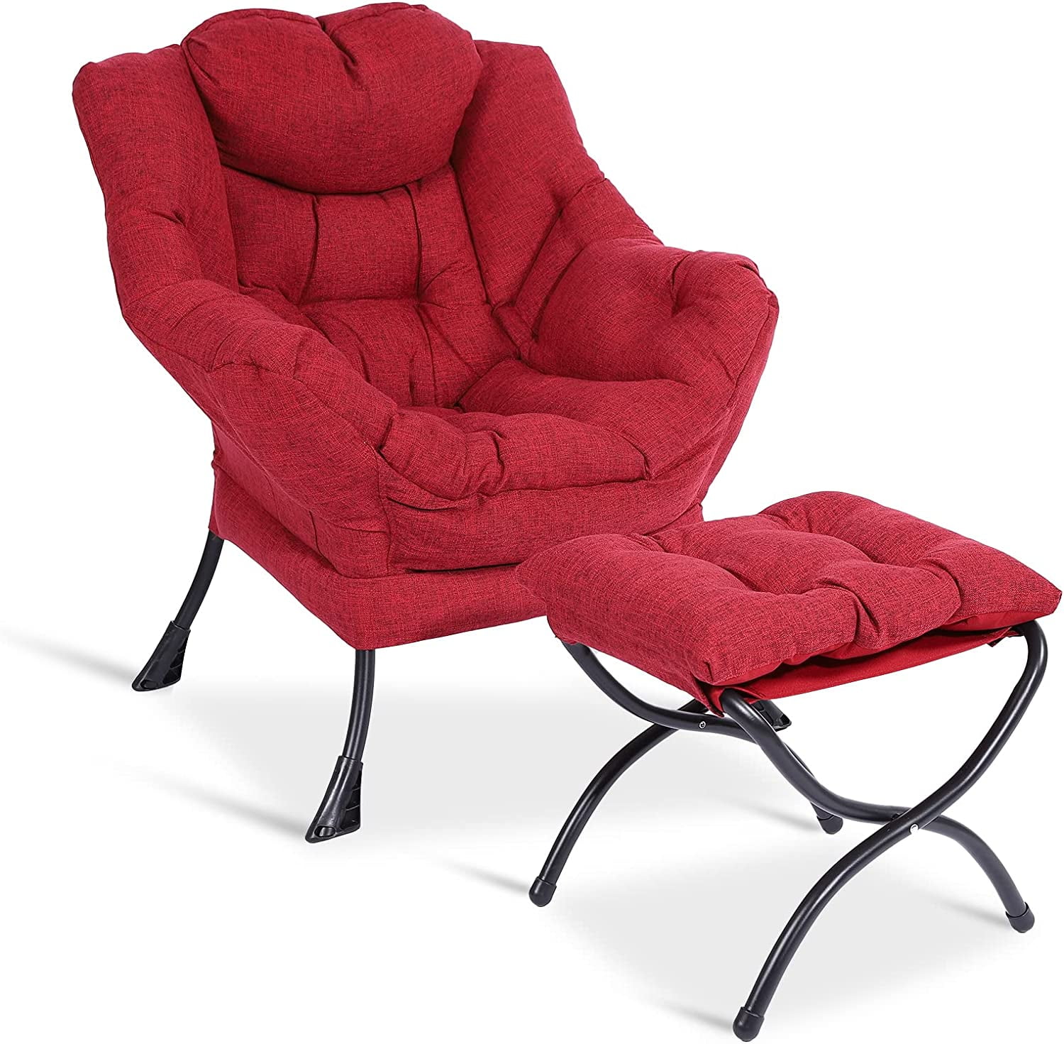 W WARMHOL Cozy Indoor Armchair with Ottoman, Modern Cotton Fabric ...