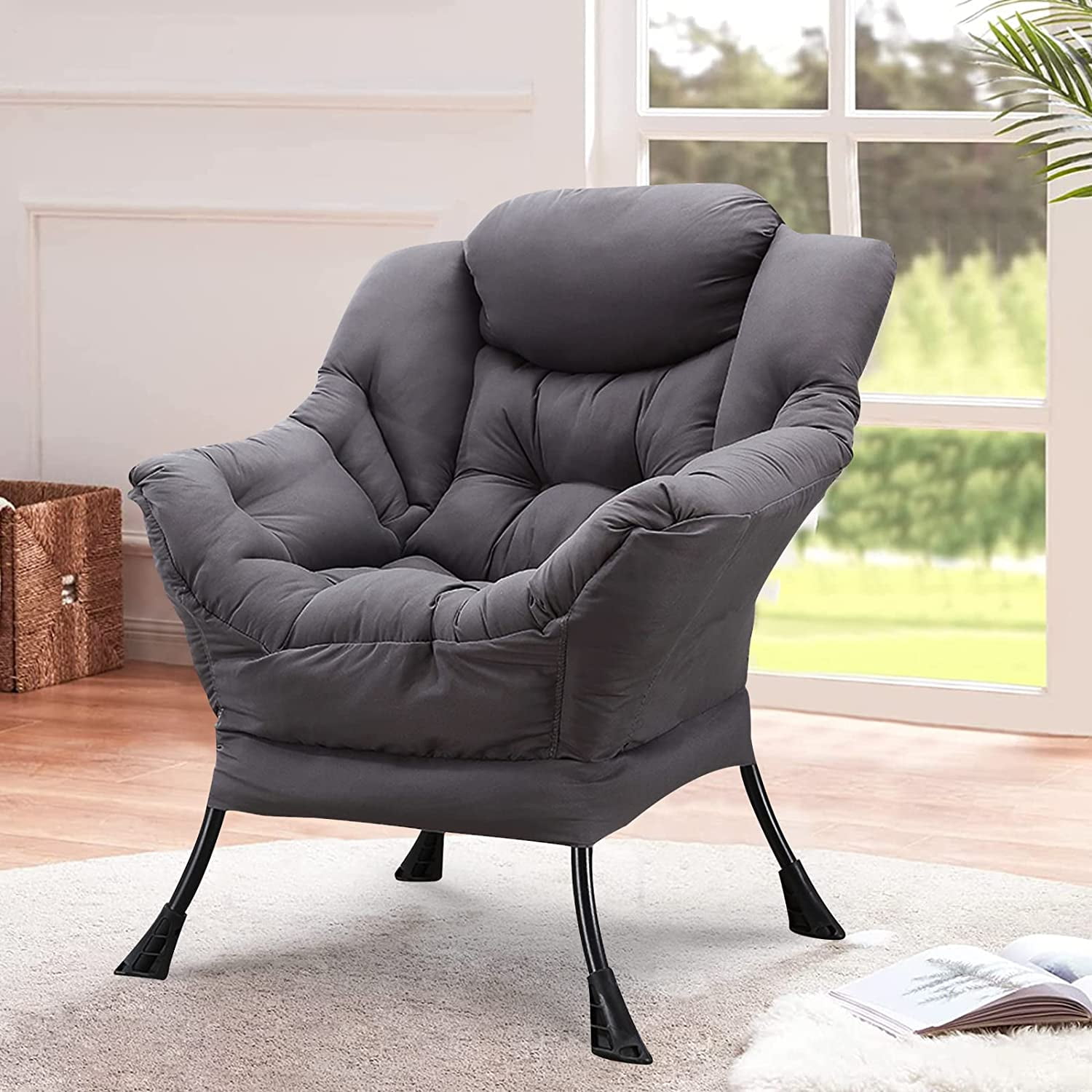 W WARMHOL Velvet Upholstered Lazy Chair with Side Pocket, Contemporary ...
