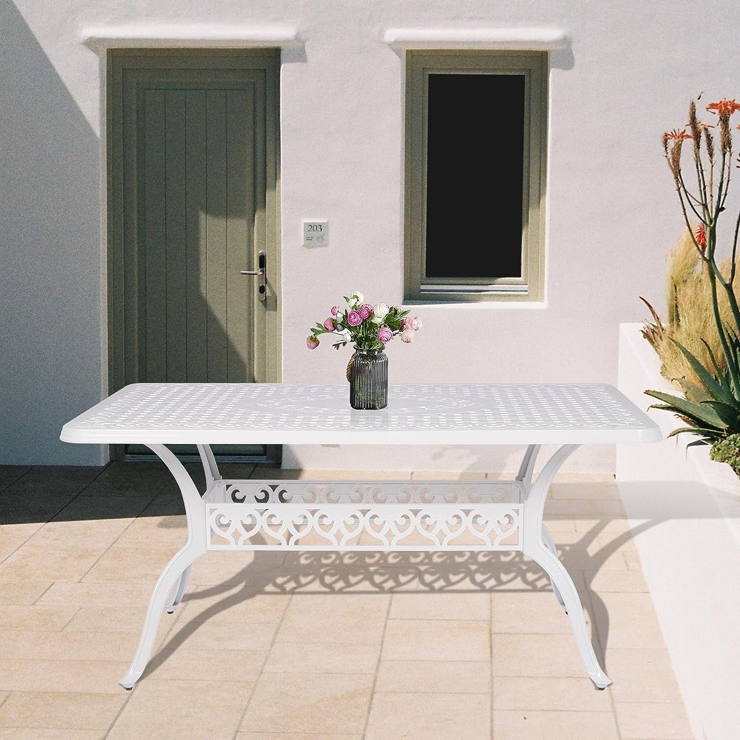 "W WARMHOL Cast Aluminum Outdoor Dining Patio Table, 60"" Rectangular ...