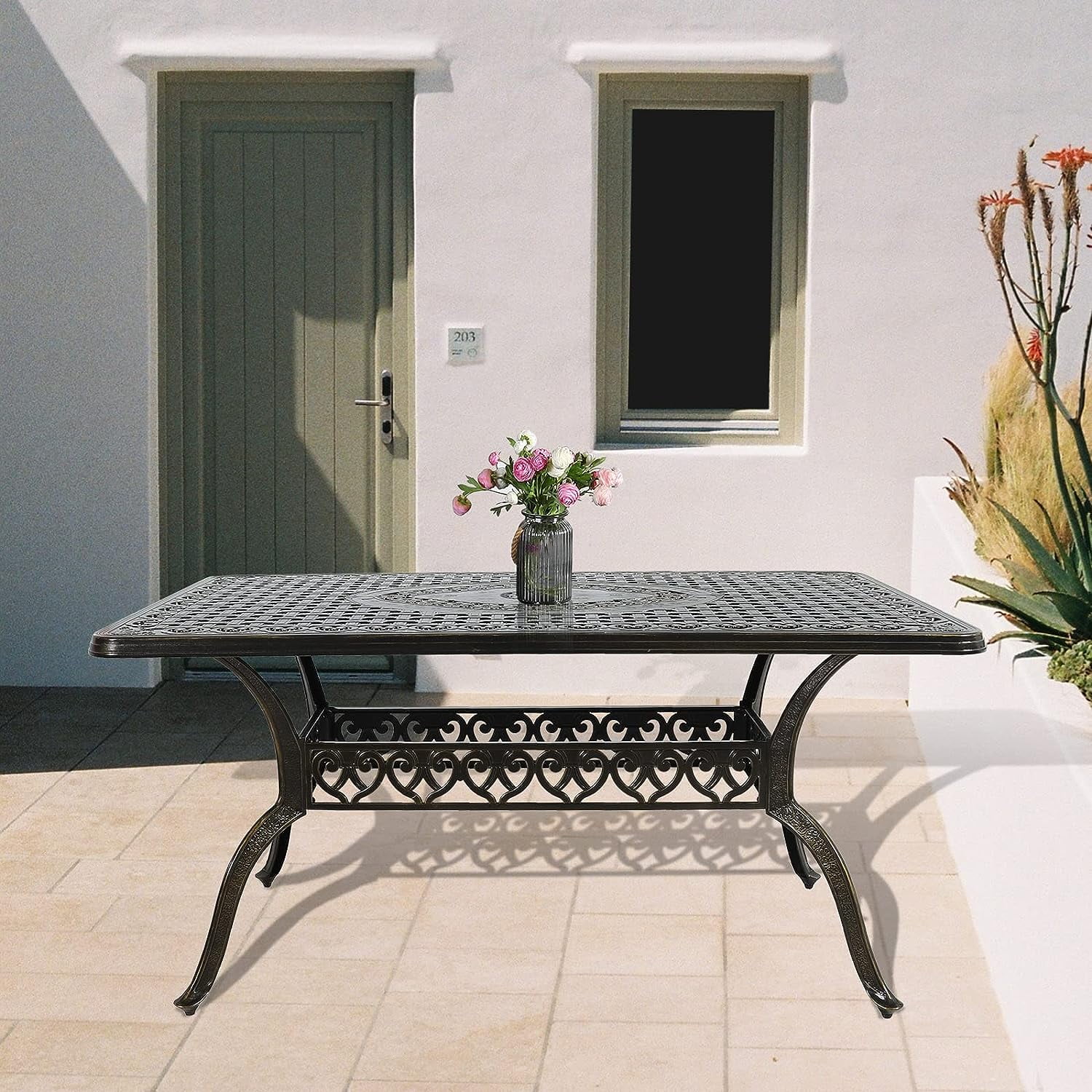 W WARMHOL Outdoor Cast Aluminum Patio Table, 60" Rectangular Bistro ...