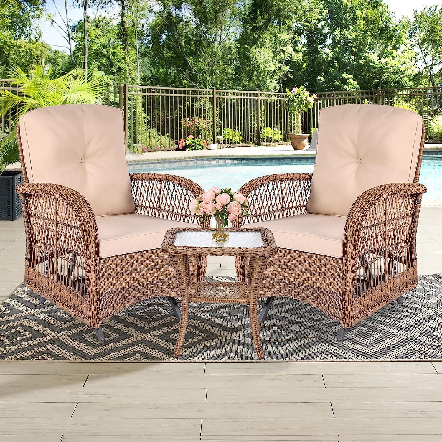 W WARMHOL Outdoor Patio Swing Glider Chair Set, 3 Pieces Patio Bistro ...