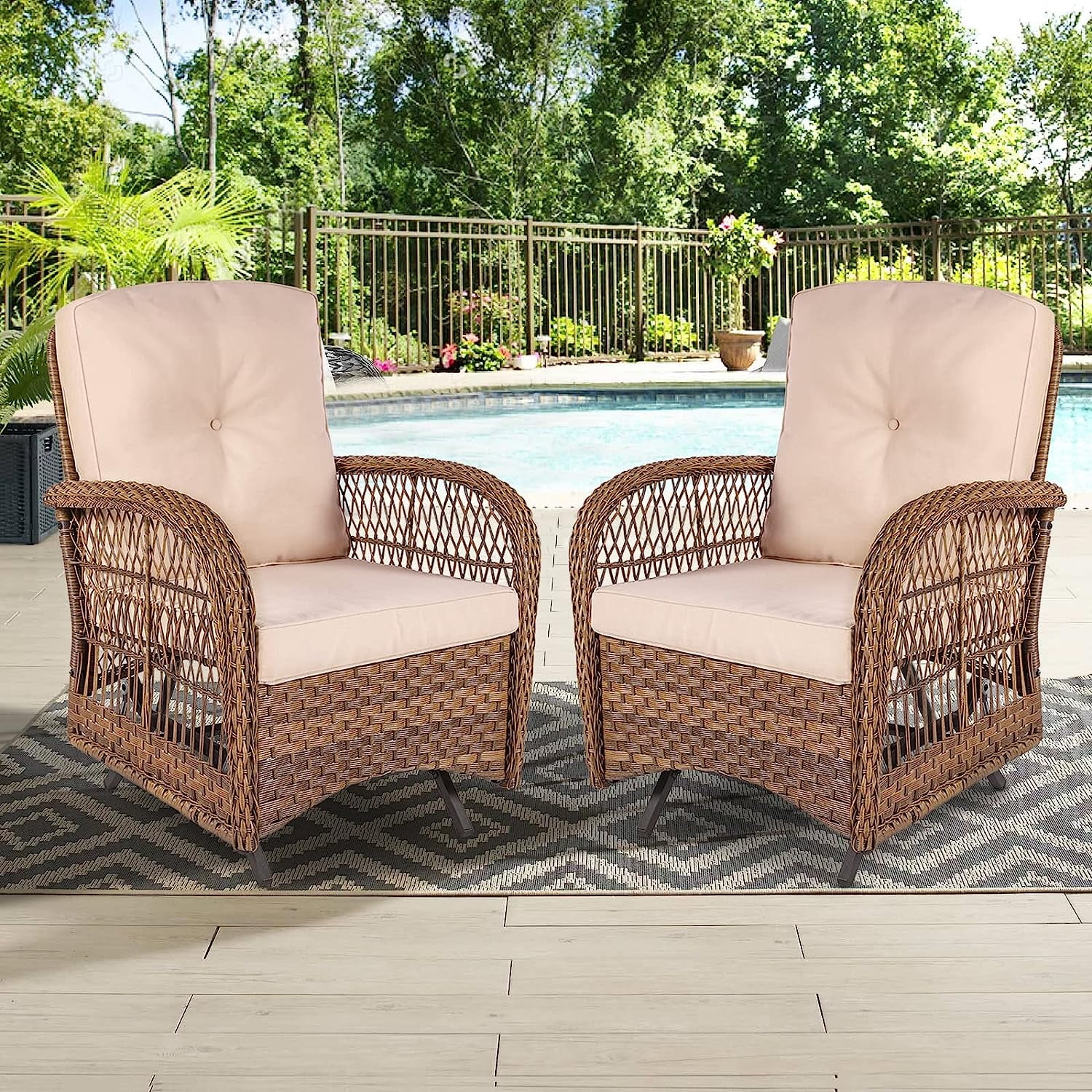 W WARMHOL Outdoor Rattan Glider Chairs, Patio Bistro Set of 2 ...
